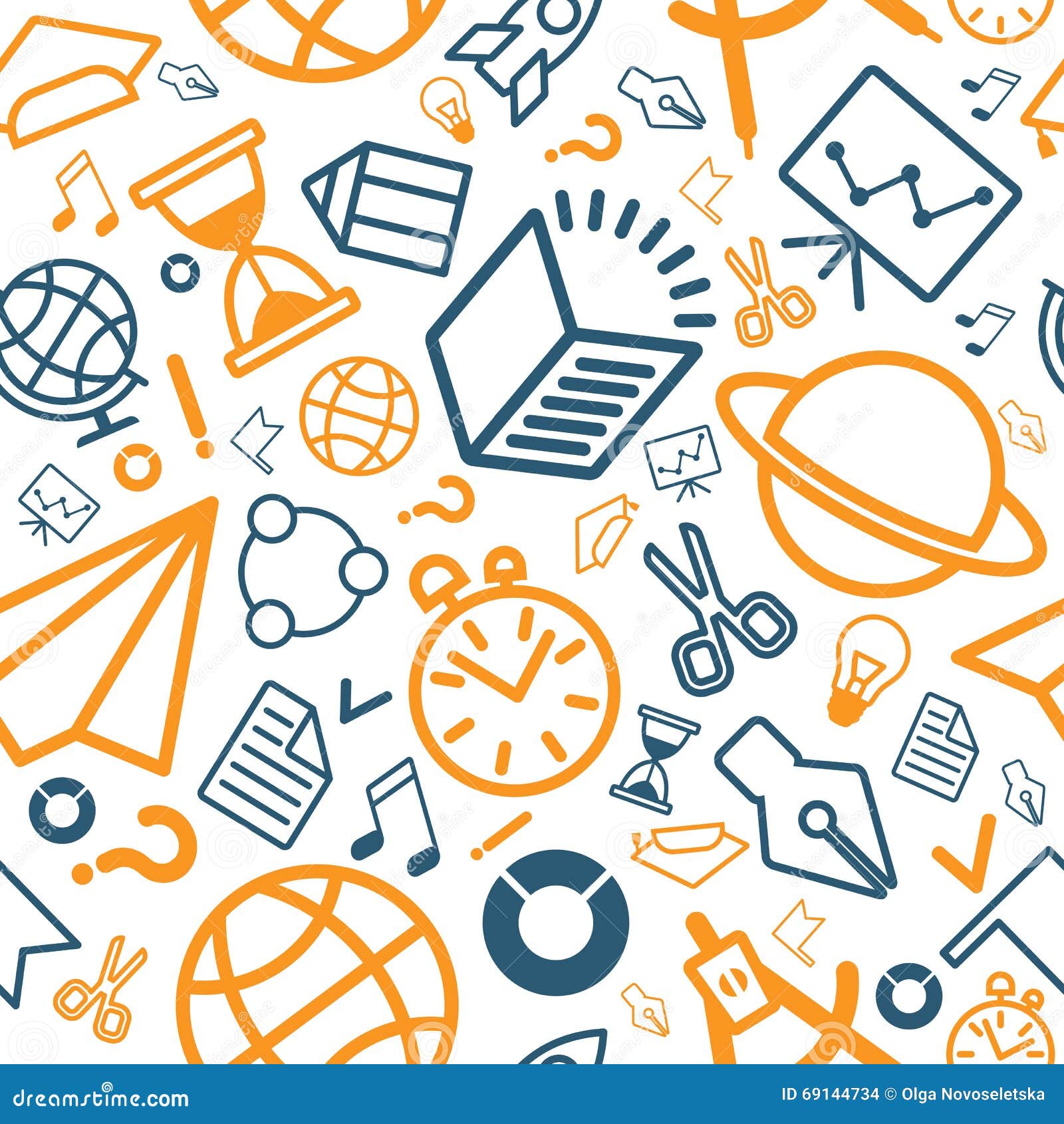 Linear Pattern Education Icons Blue and Orange Stock Vector ...