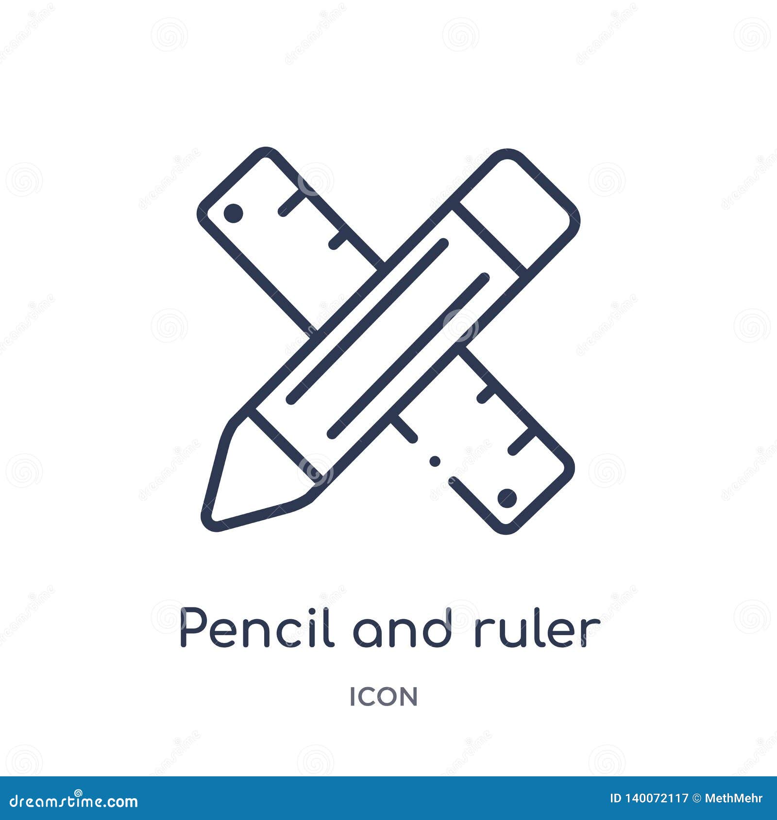 Linear Pencil and Ruler Icon from Construction and Tools Outline ...