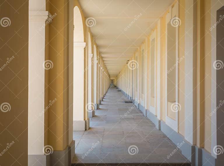 Linear Perspective in Architecture. Beige a Long Corridor. Stock Photo ...