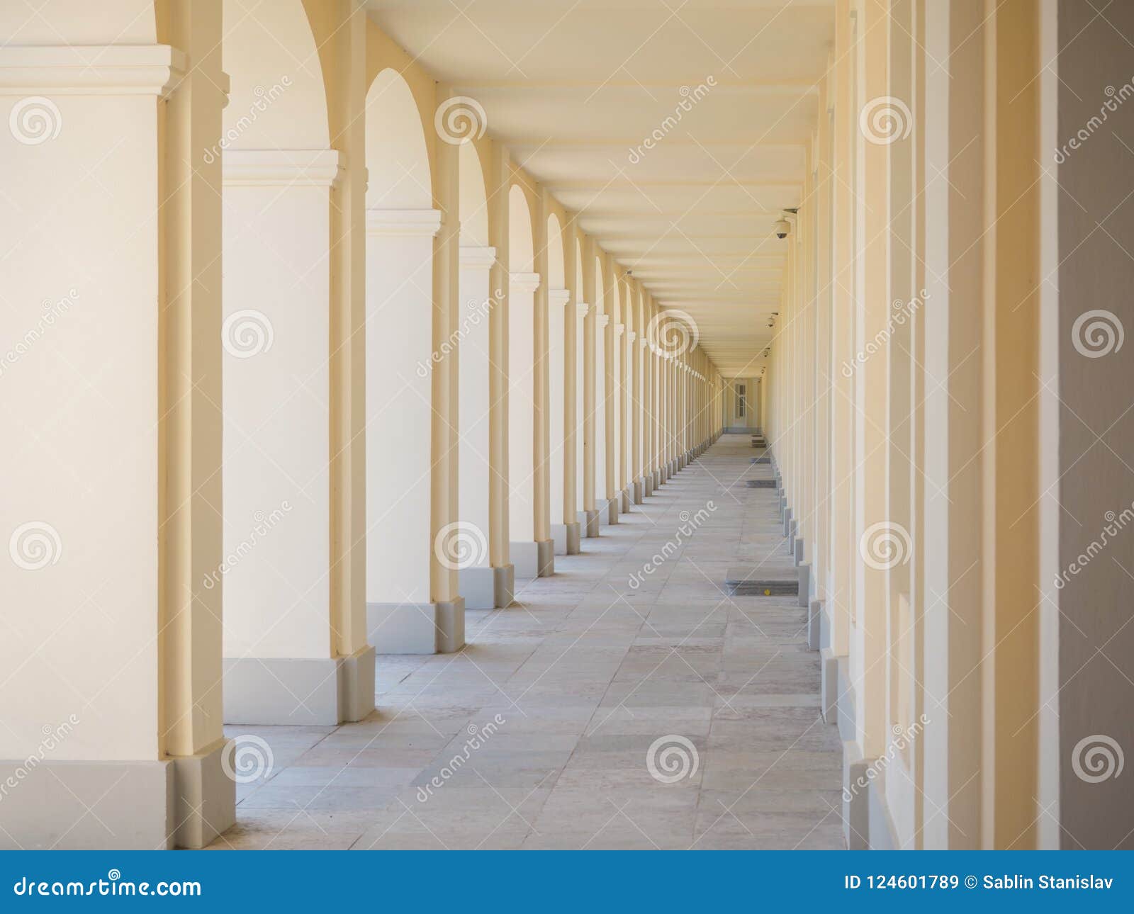 Linear Perspective in Architecture. Beige a Long Corridor. Stock Image ...