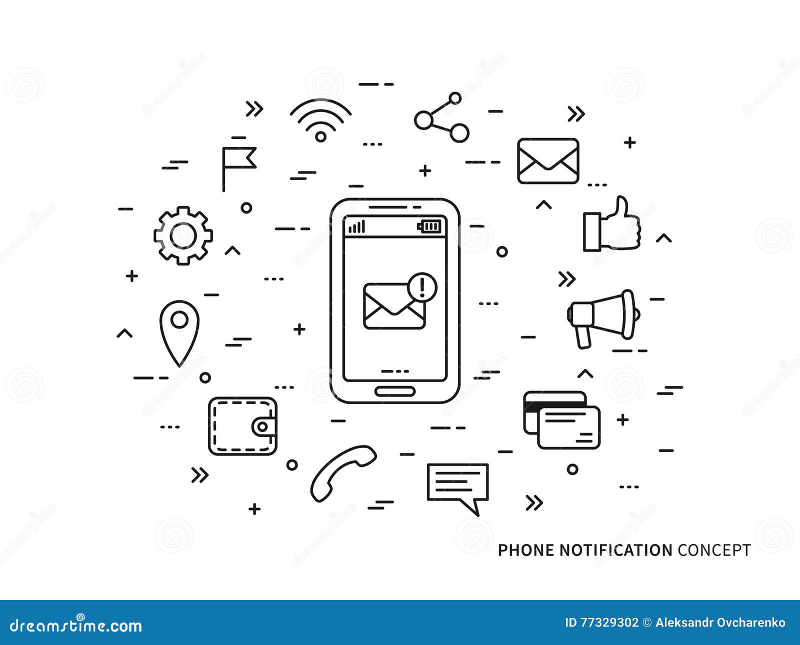 Linear Phone Notification Mail Vector Illustration Stock Vector ...