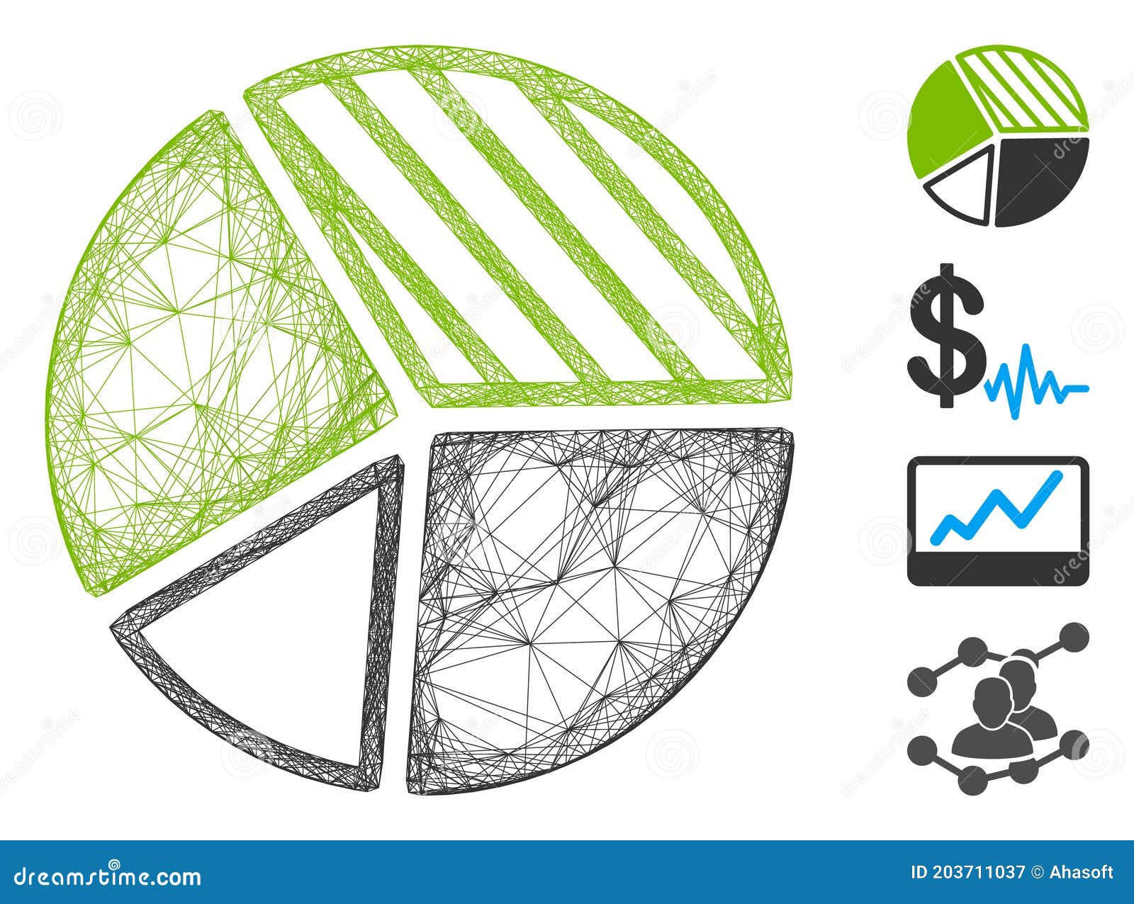 Linear Pie Chart Vector Mesh Stock Illustration - Illustration of ...