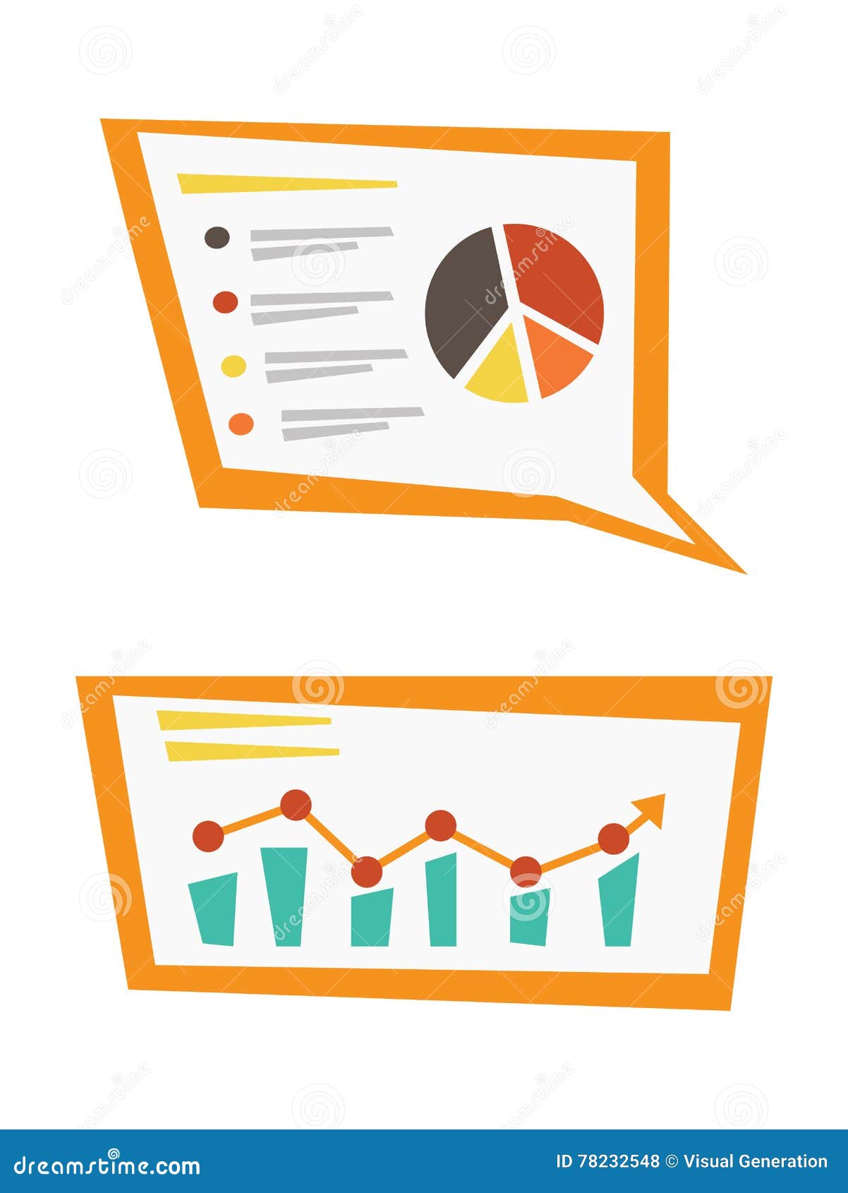Linear and Pie Charts Vector Illustration. Stock Vector - Illustration ...