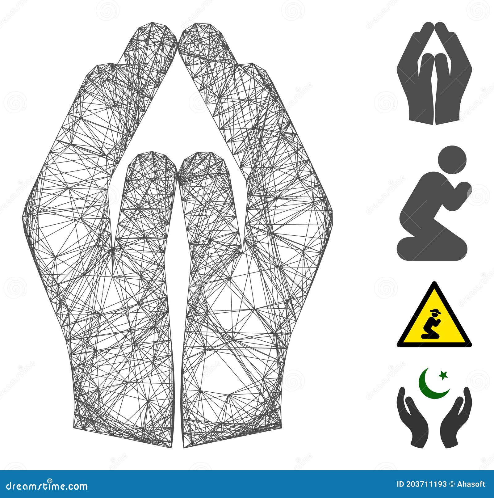 Linear Pray Hands Vector Mesh Stock Illustration - Illustration of ...