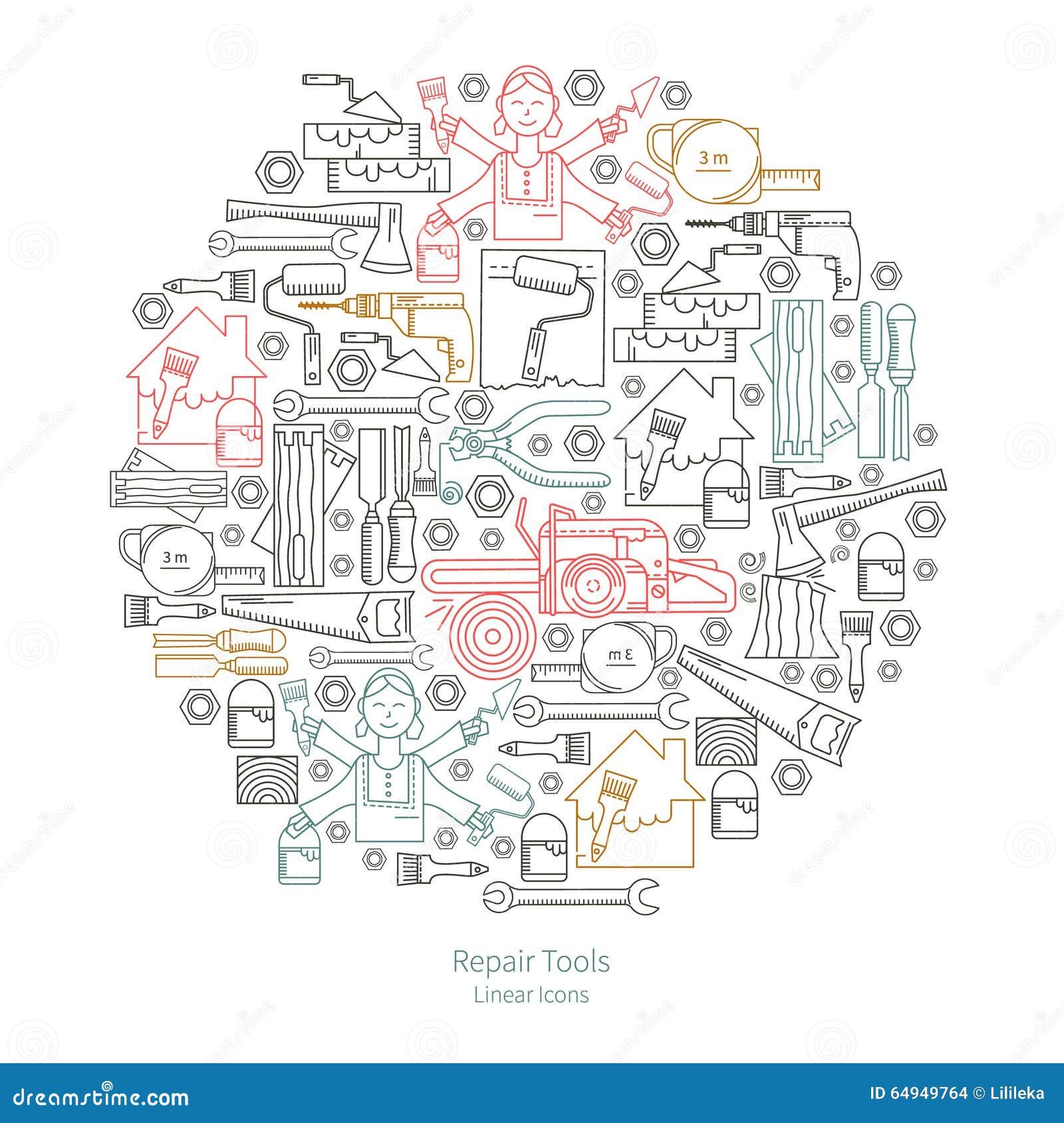 Linear Repair Tools Icons in Circle Stock Illustration - Illustration ...