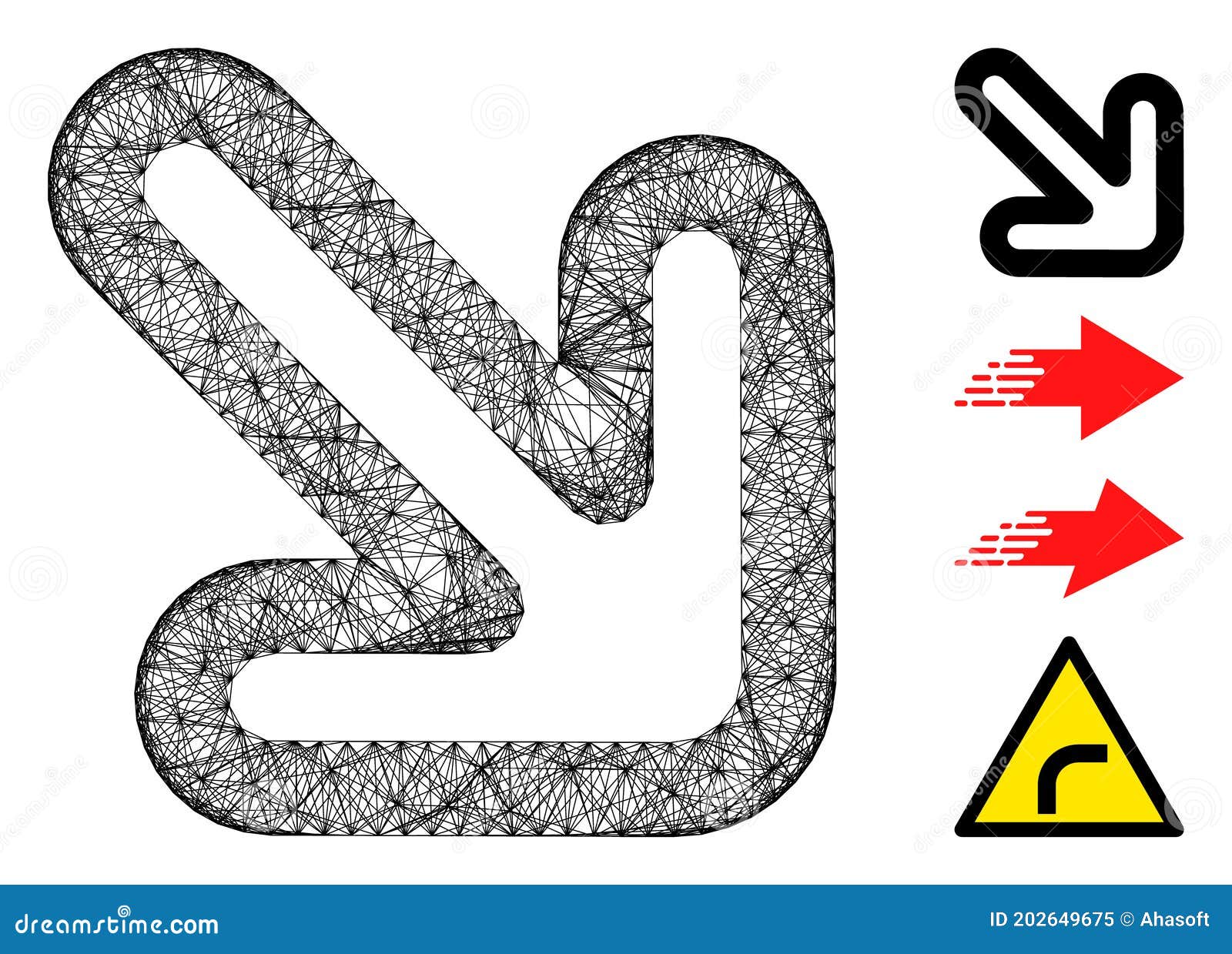 Linear Right-Down Arrow Vector Mesh Stock Vector - Illustration of move ...