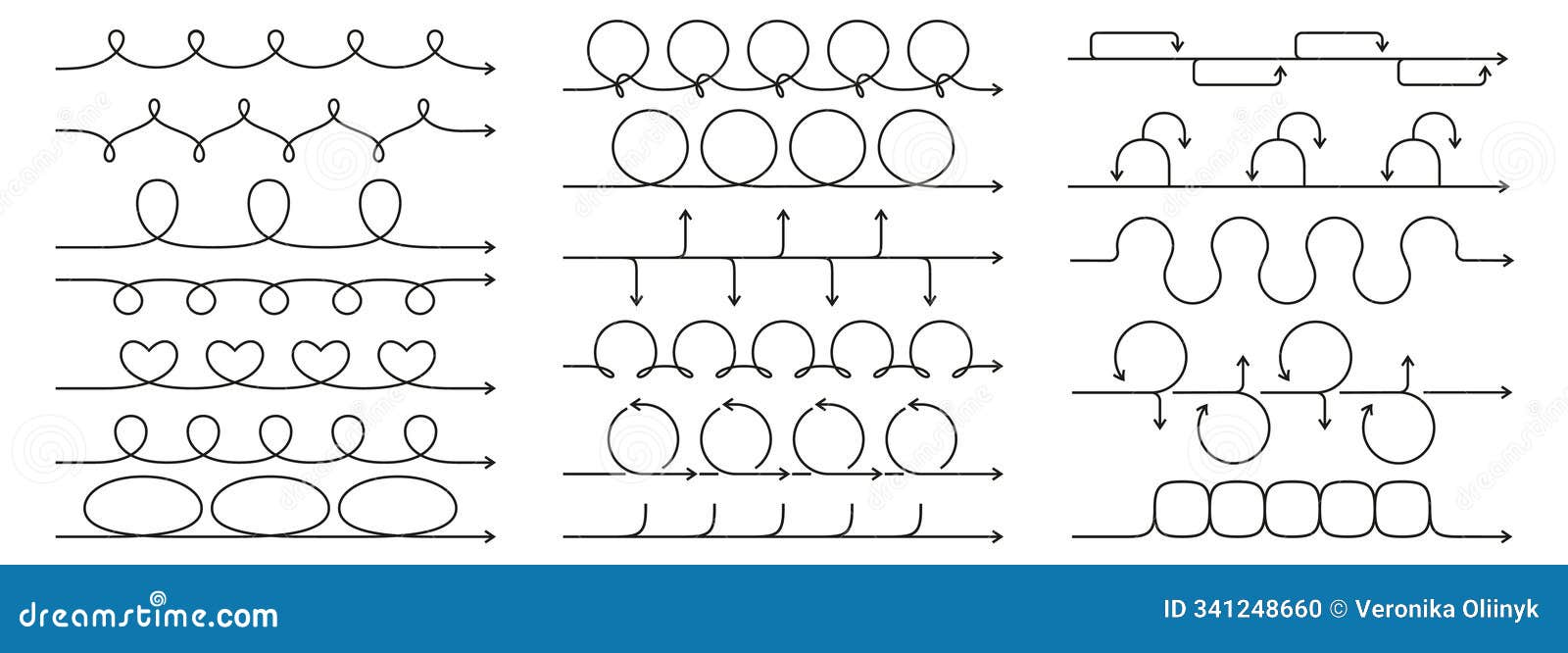 Linear Roadmap Arrows. Line Art Timeline Chart, Looped Arrow For ...