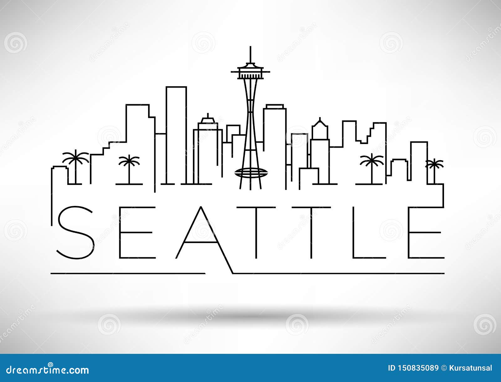 Linear Seattle City Silhouette with Typographic Design Stock ...