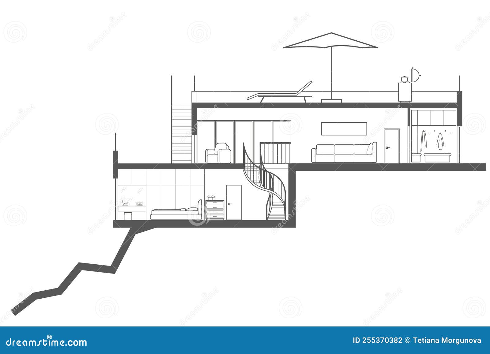 Linear Section Plane Villa on Top of a Mountain Stock Vector ...