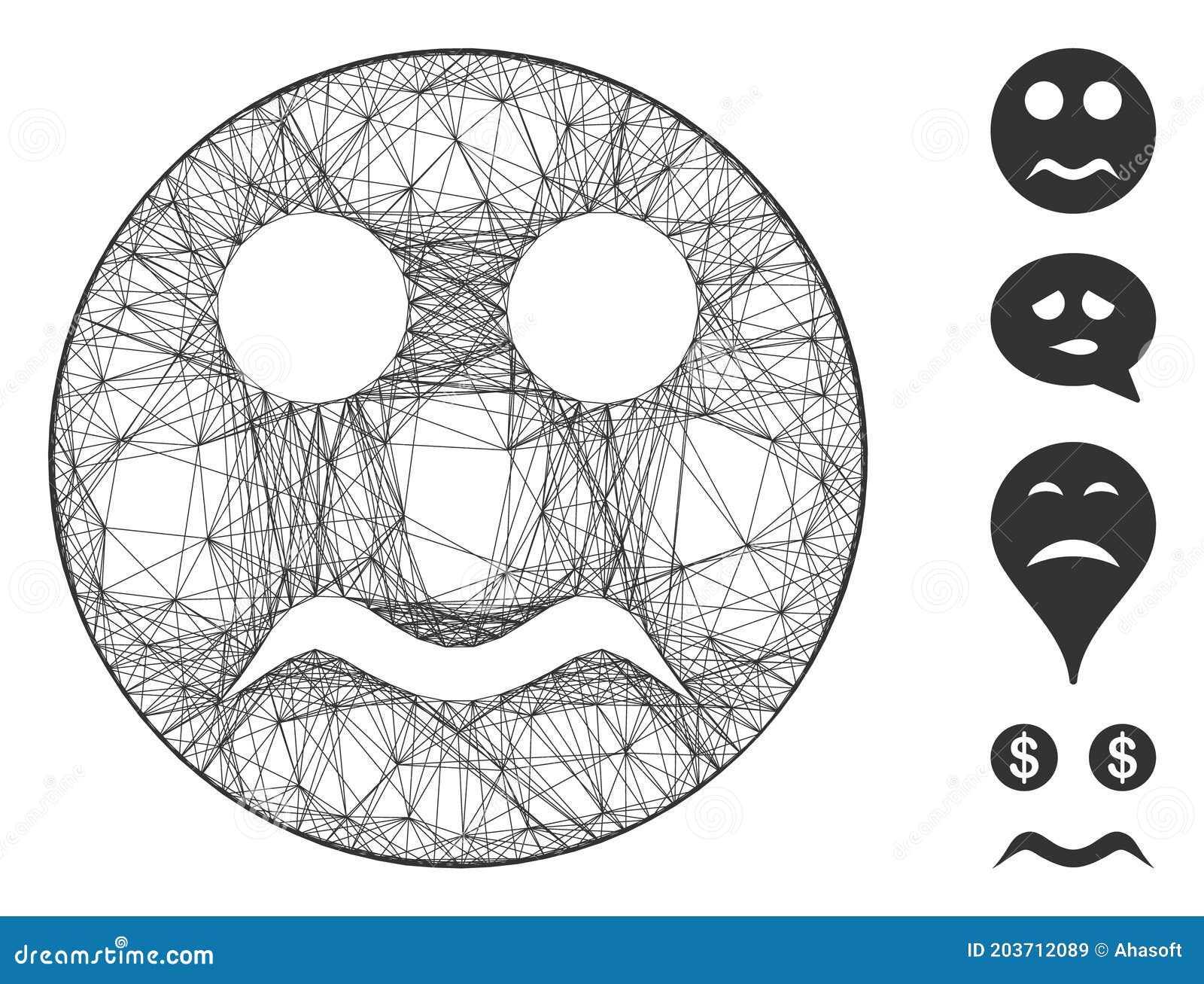 Linear Serious Smiley Vector Mesh Stock Illustration - Illustration of ...