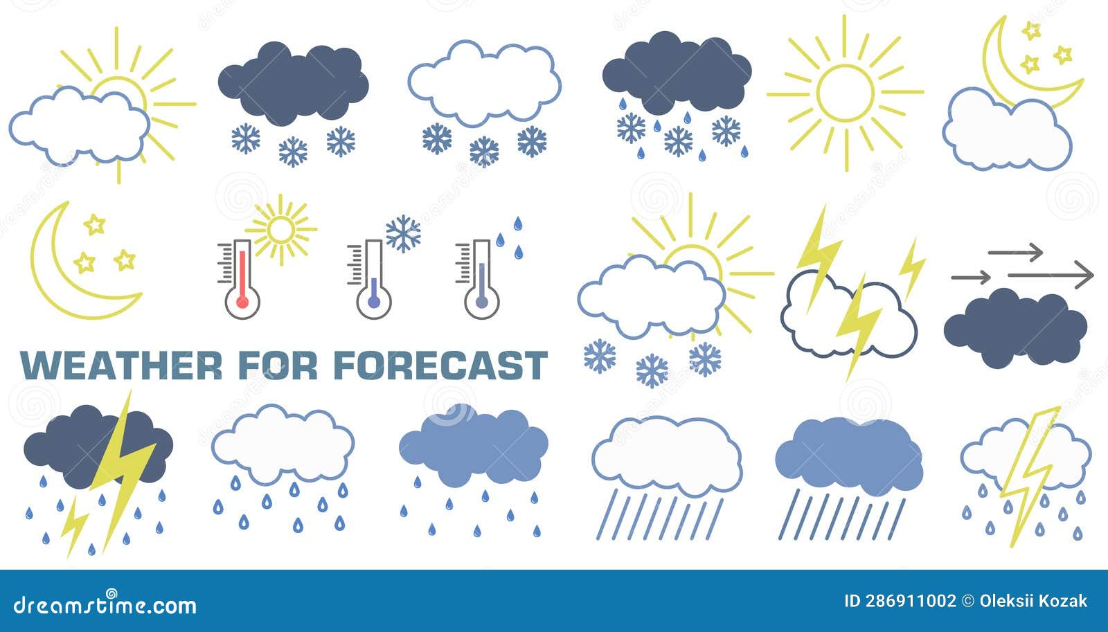 Linear Set of Color Icons of Weather Conditions. Minimal Weather ...