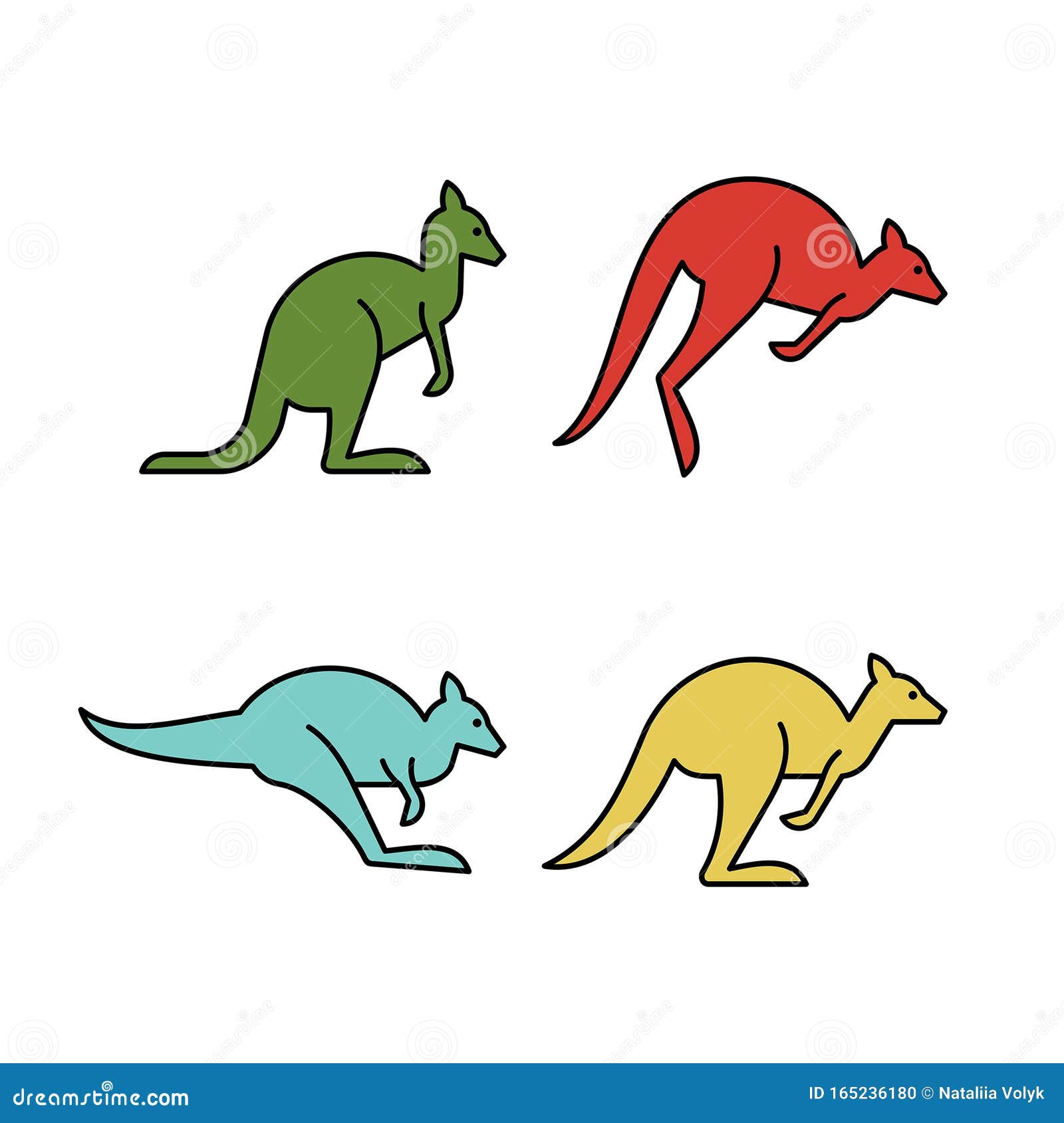 Linear Set of Colored Kangaroos Icons Stock Vector - Illustration of ...
