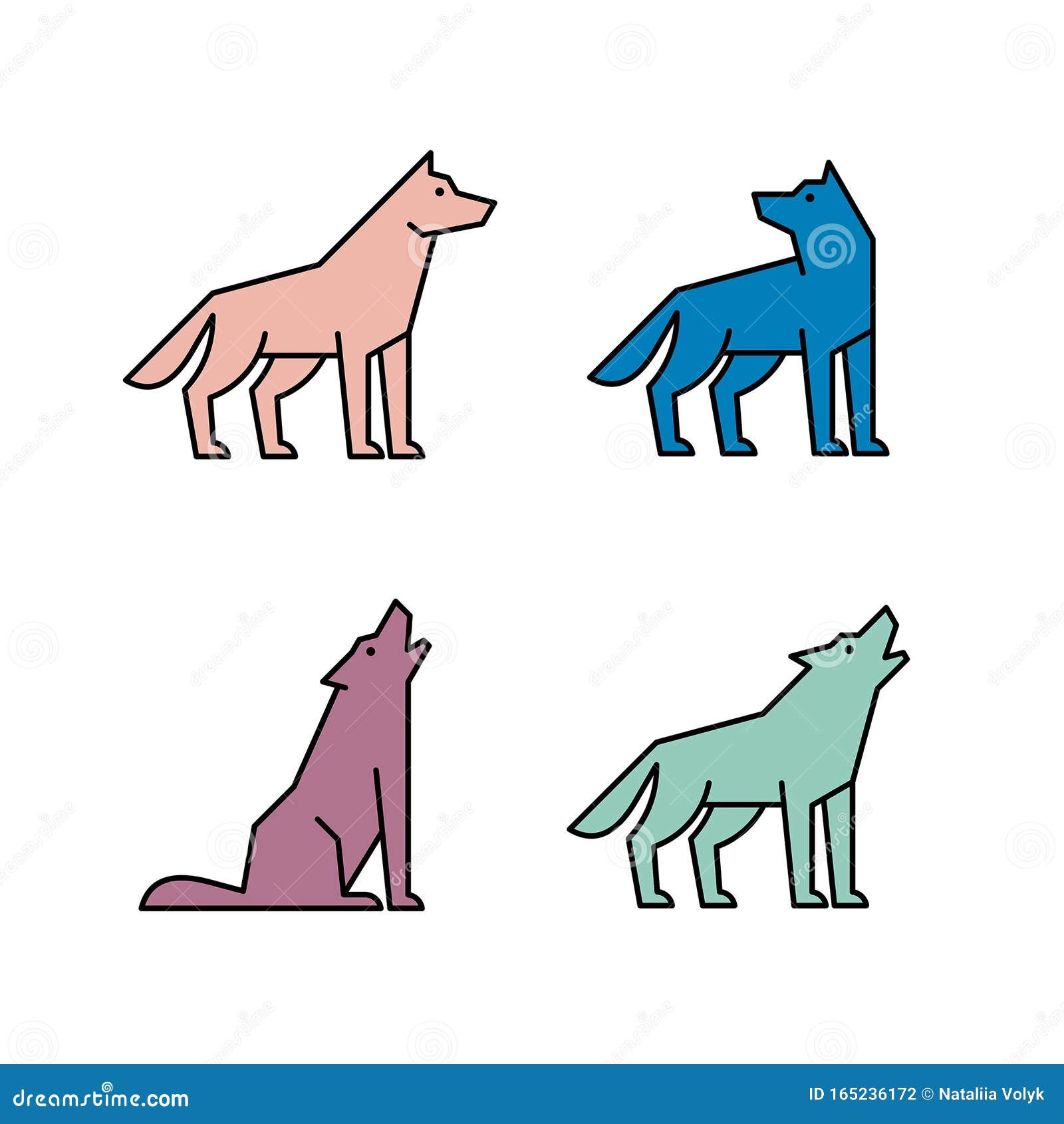 Linear Set of Colored Wolfs Icons Stock Vector - Illustration of animal ...