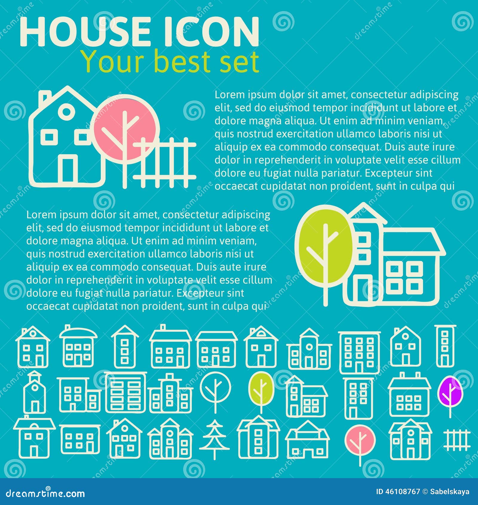 Linear set of house icons stock vector. Illustration of flat - 46108767