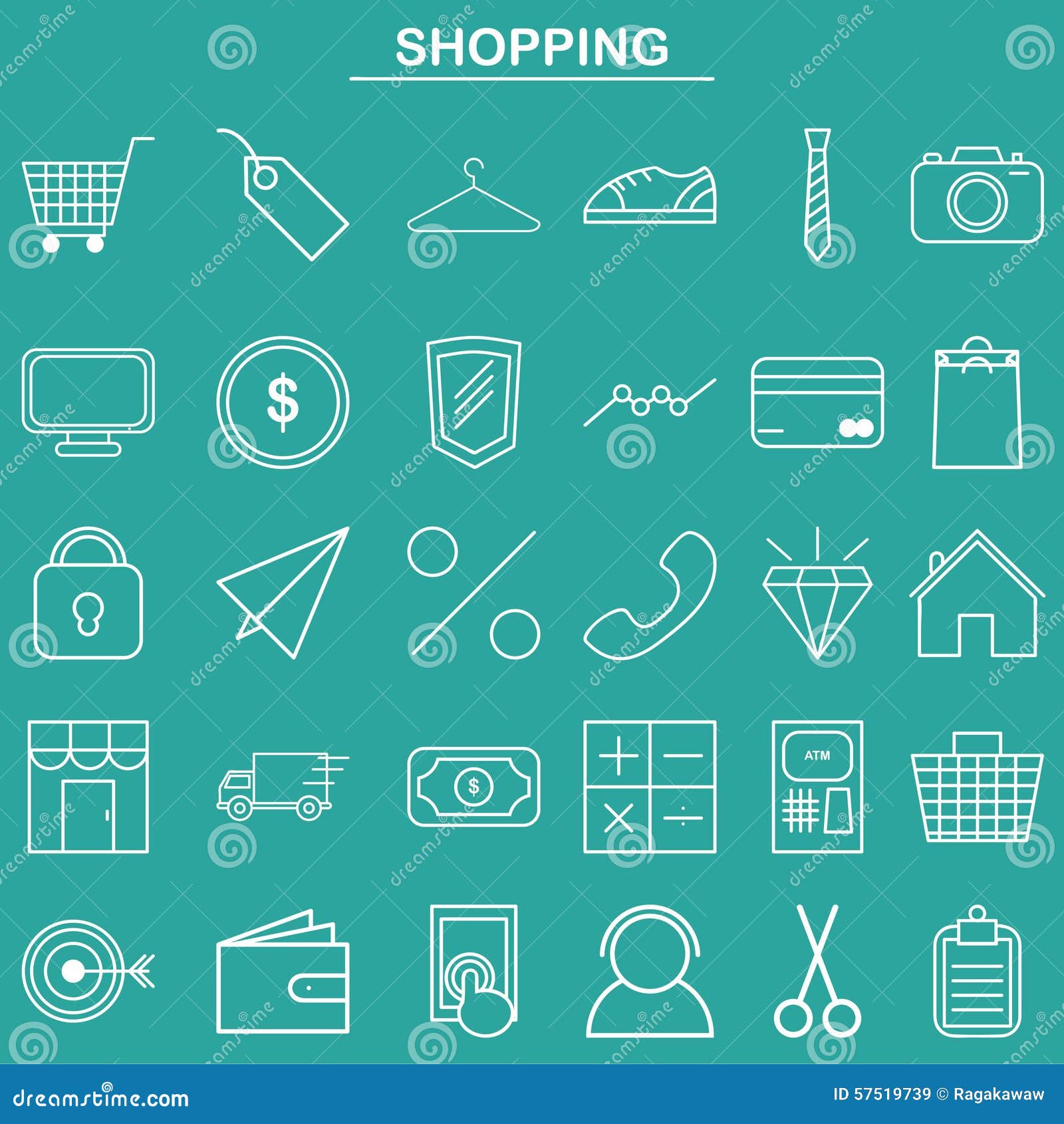 Linear Shopping Icon for Website and App Stock Vector - Illustration of ...