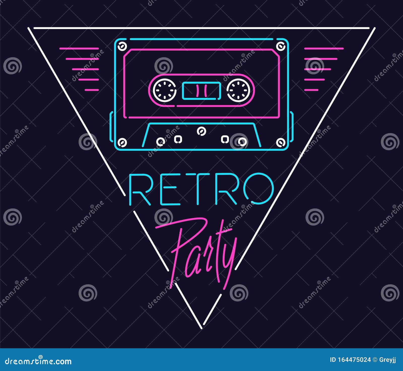 Linear Sign of Tape Cassette in Triangle with `Retro Party` Text in ...