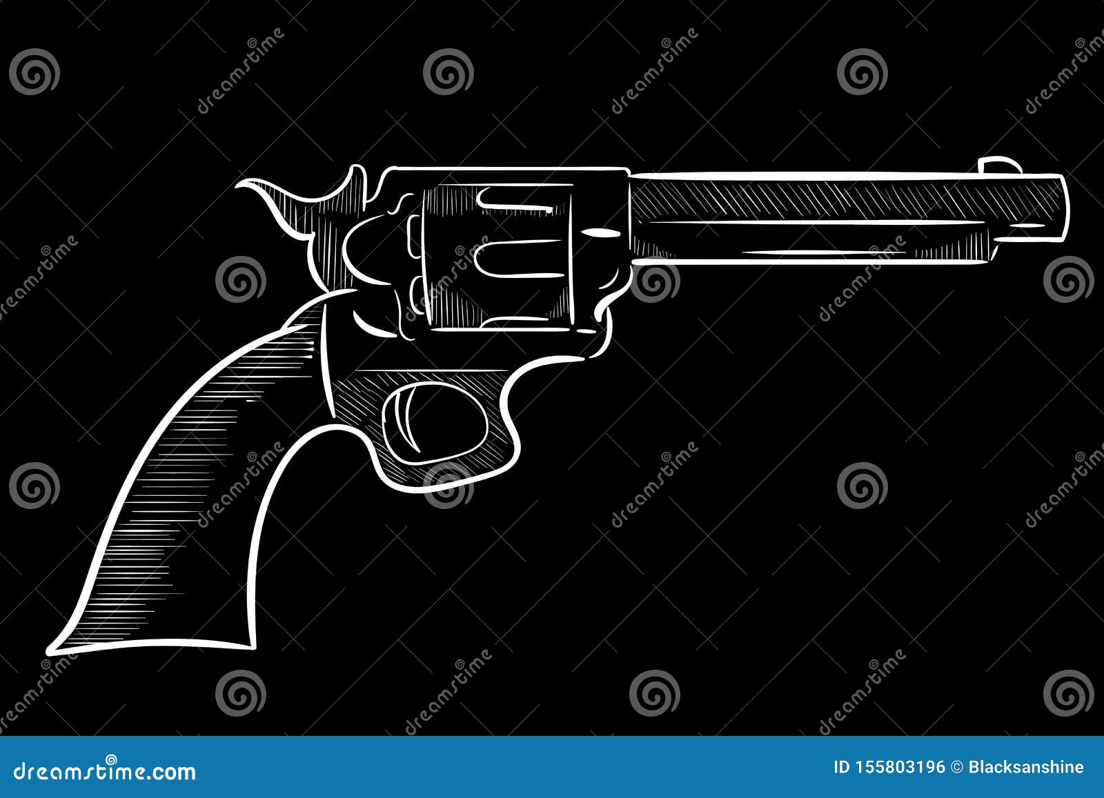 Revolver Line Sketch on Black Stock Vector - Illustration of ammunition ...