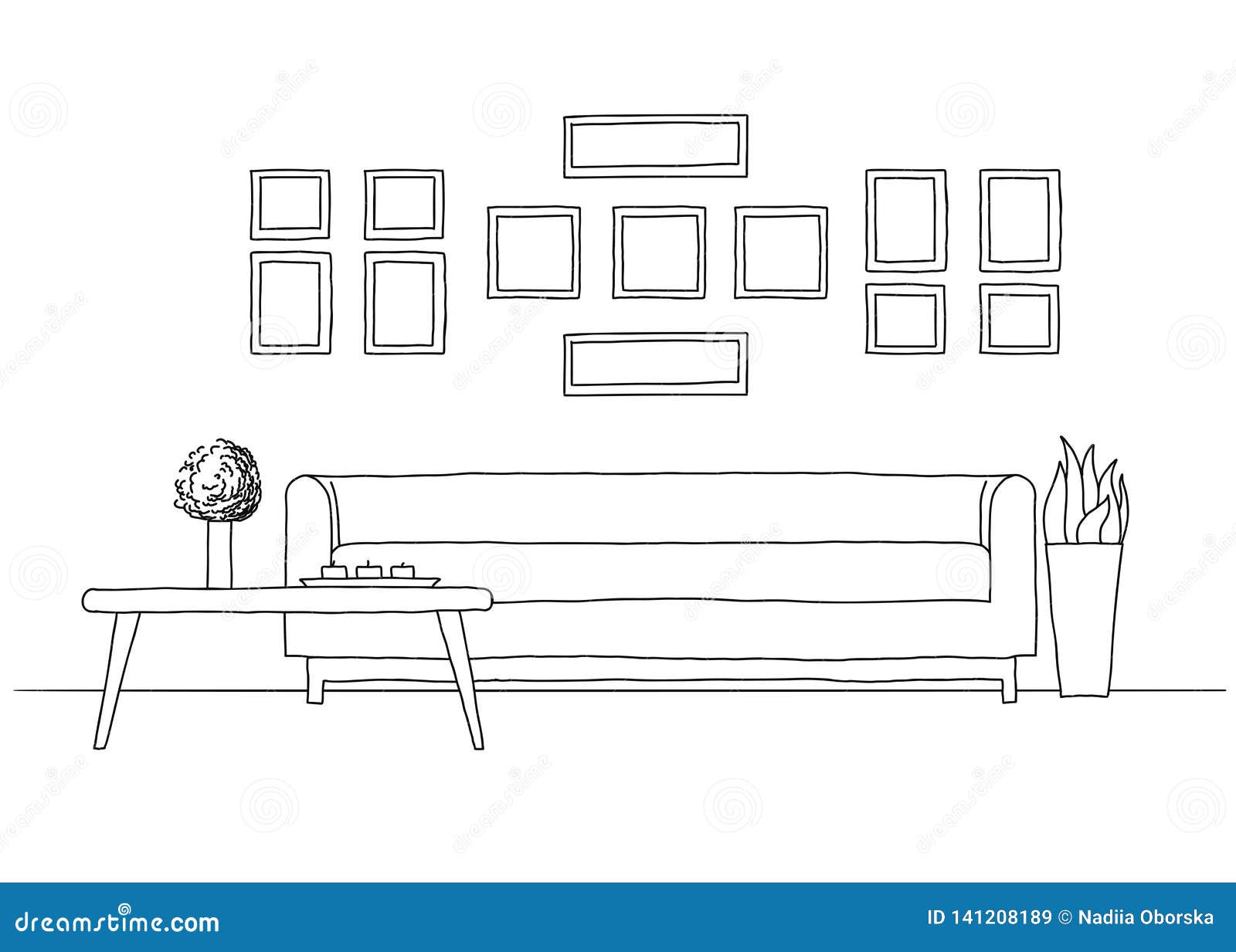 Linear Sketch of the Interior in a Modern Style. Vector Stock ...