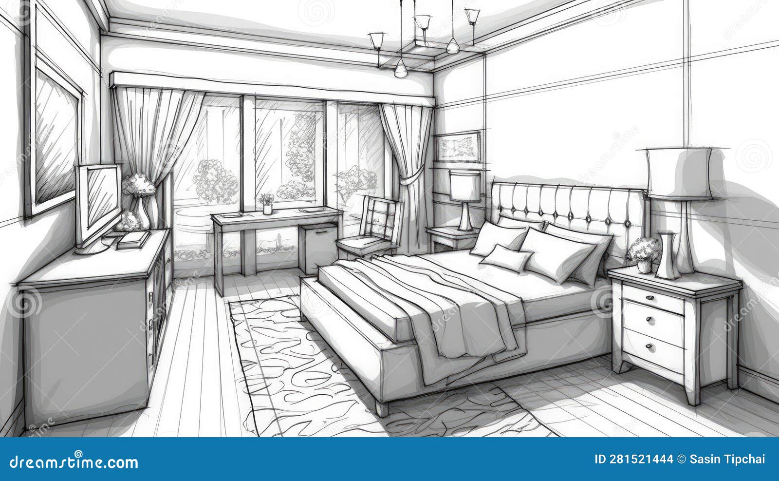 Linear Sketch of an Interior. Room Plan Stock Illustration ...