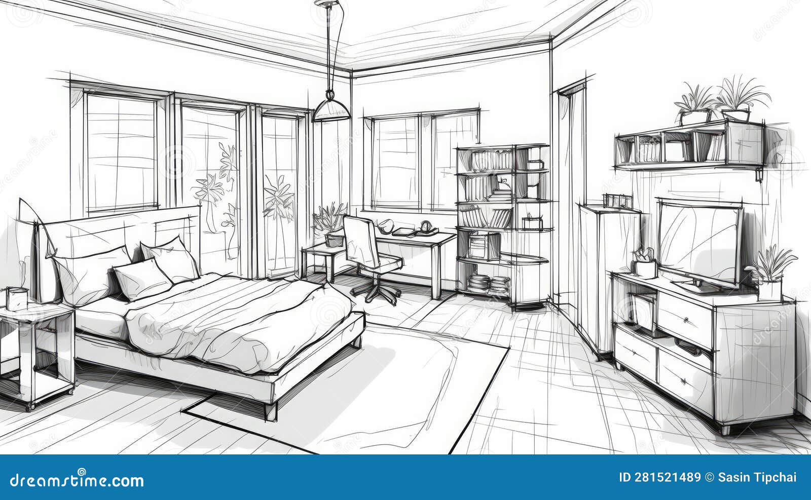 Linear Sketch of an Interior. Room Plan Stock Illustration ...