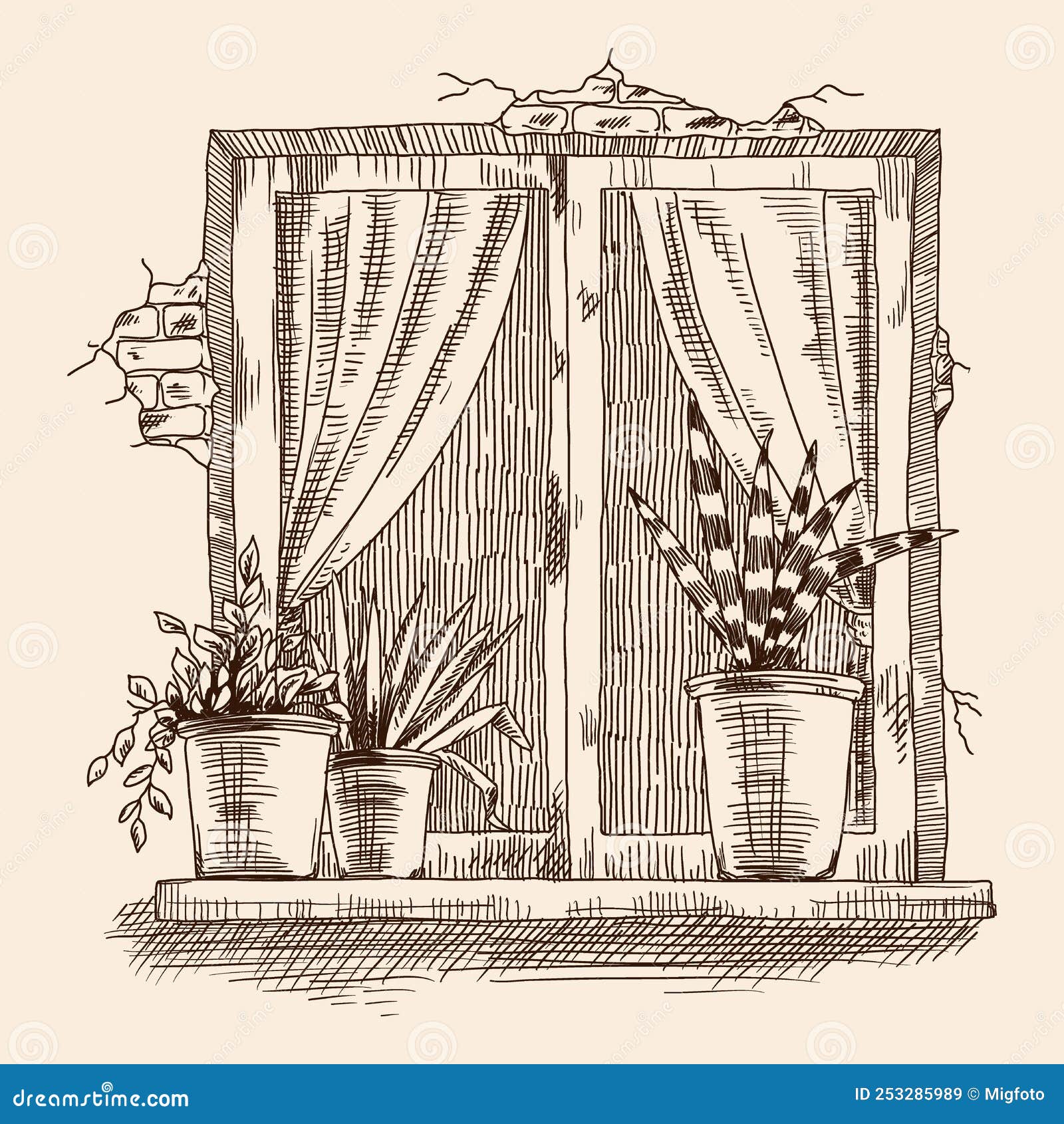 Window and Flowers Vector Illustration Stock Vector - Illustration of ...