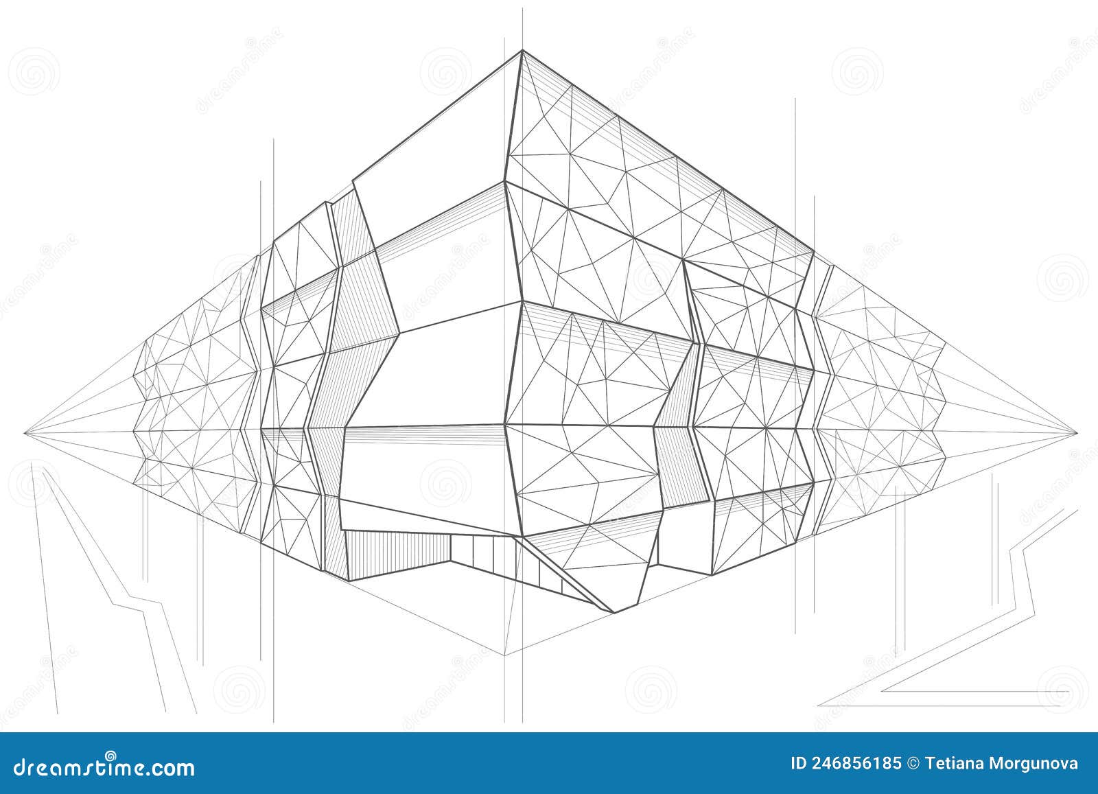 Linear Sketch Public Building Perspective on White Background Stock ...