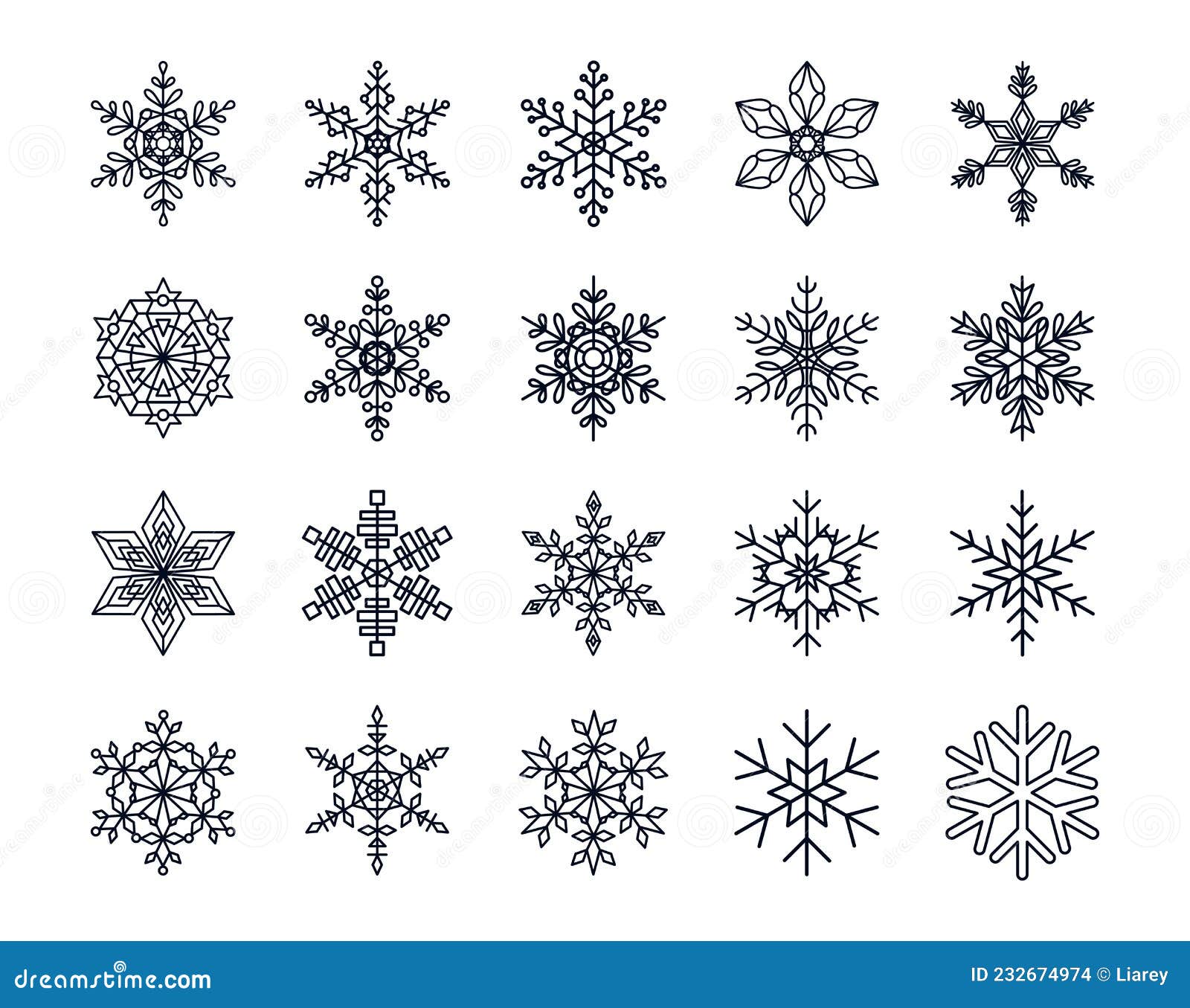 Linear Snowflakes Collection. Isolated Snowflake. Set of Vector ...