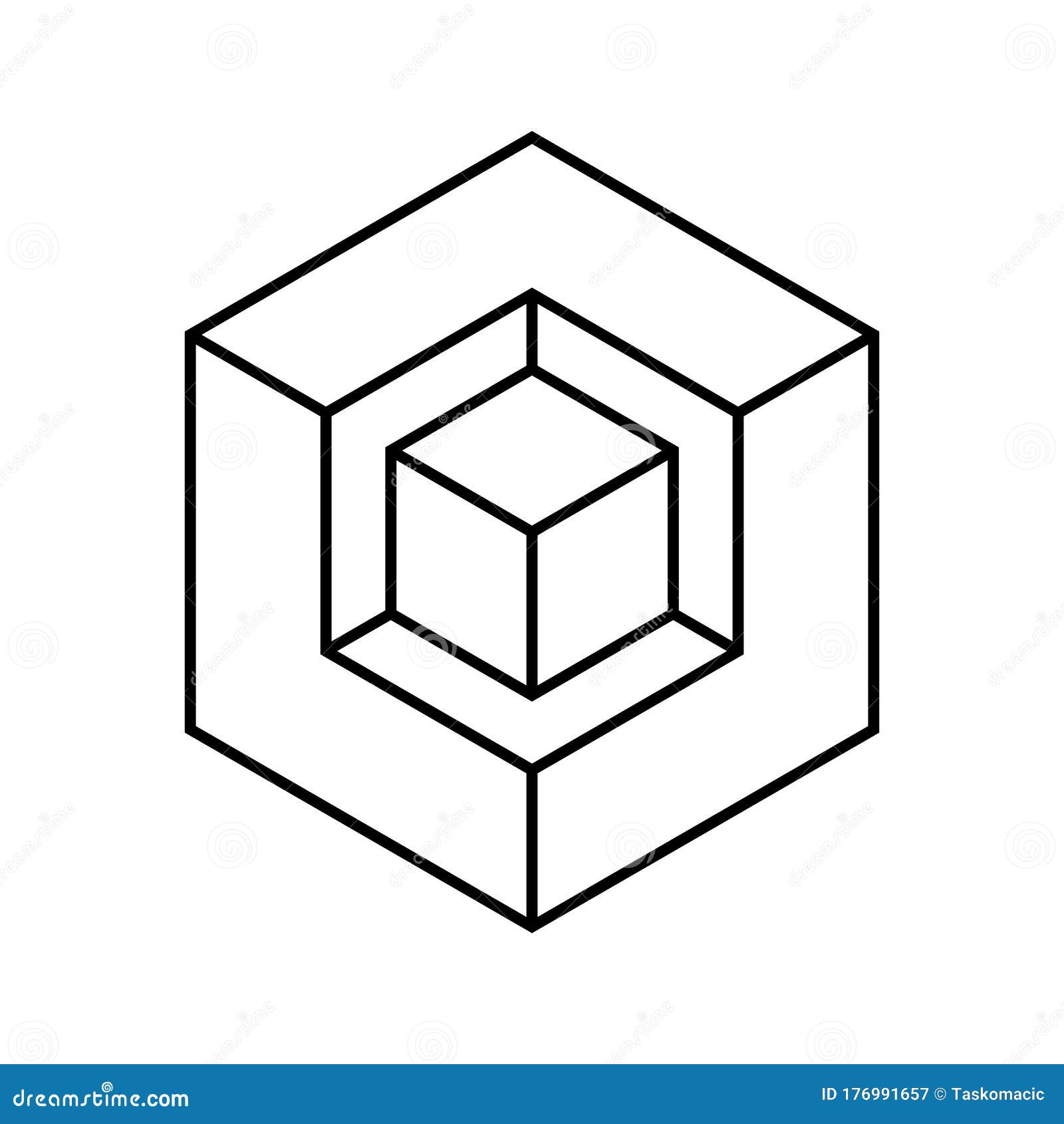 3D Isometric Box Shape Outline. Small Cube in a Big Cube. Abstract ...