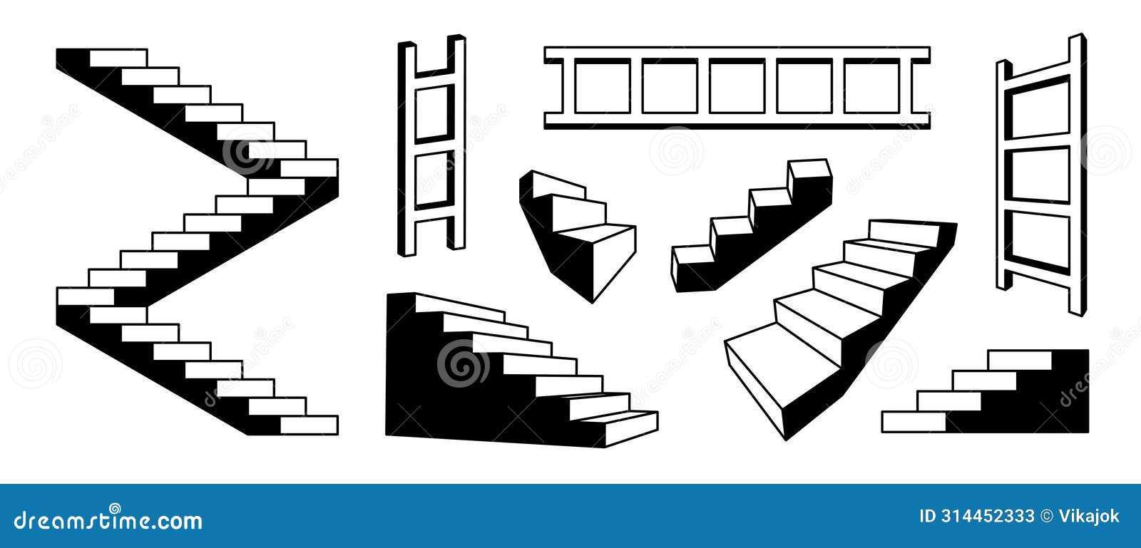 Linear Stairs and Ladders Set. Black White Surreal Geometric Element ...