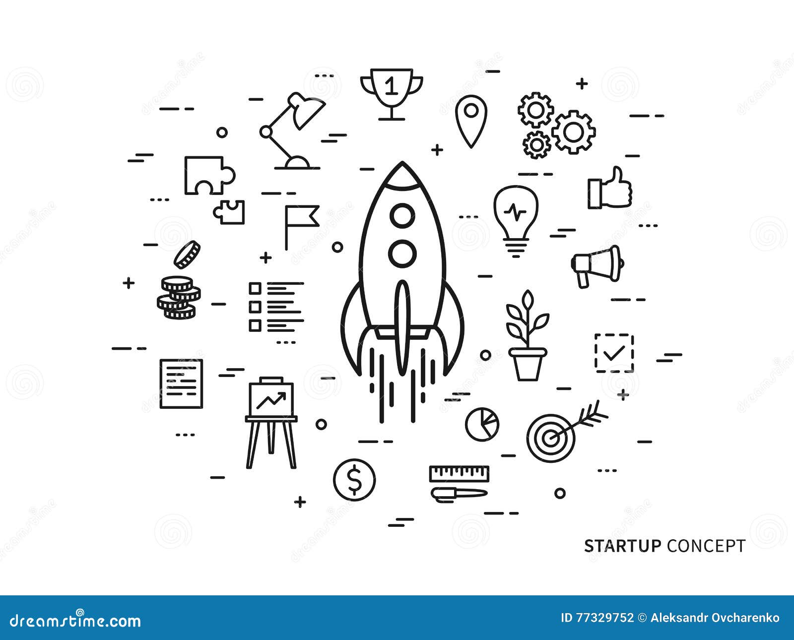 Linear Startup Space Ship Rocket Vector Illustration Stock Vector - Illustration of background ...