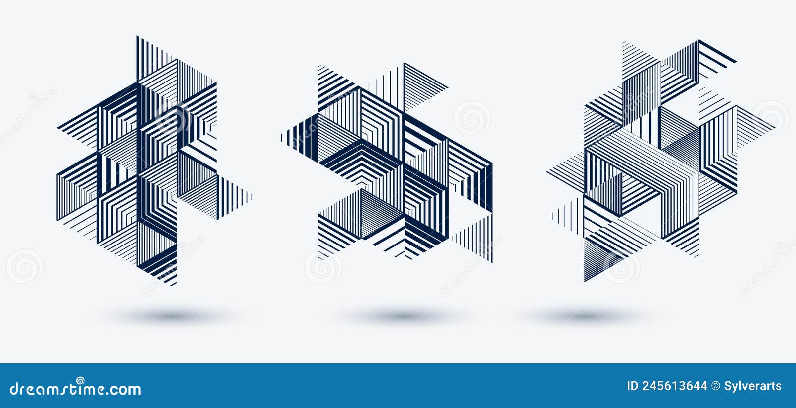 Linear Striped Abstract Vector Dimensional 3D Backgrounds Set with ...