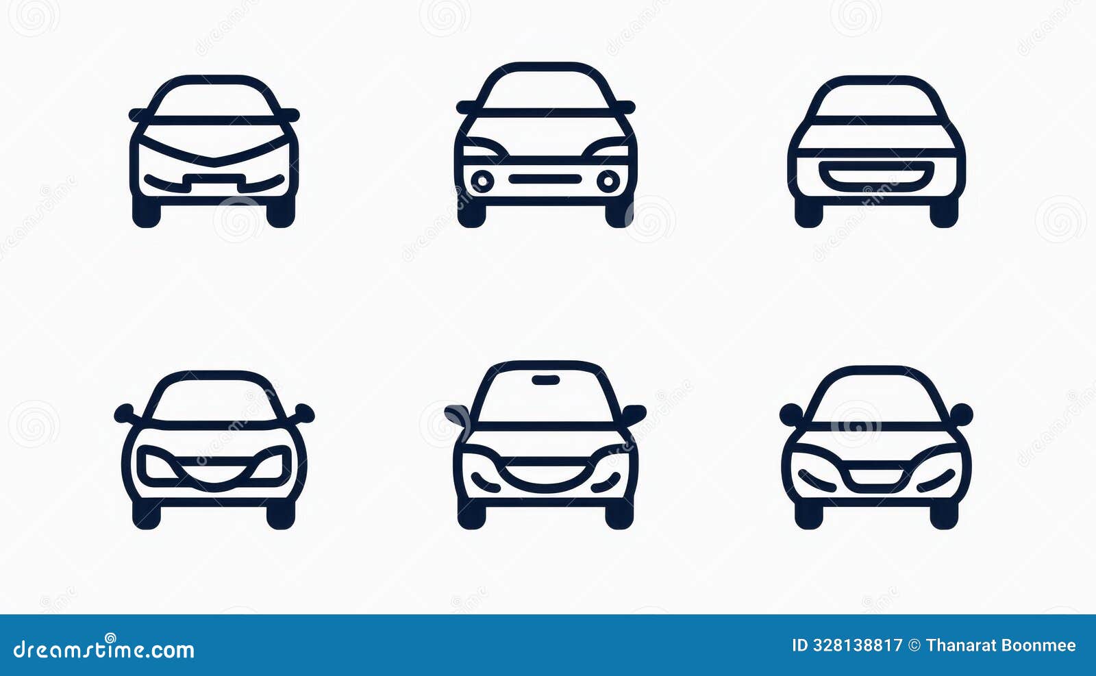 Linear Style Car Icon Set with Transport Symbols in Vector Illustration ...