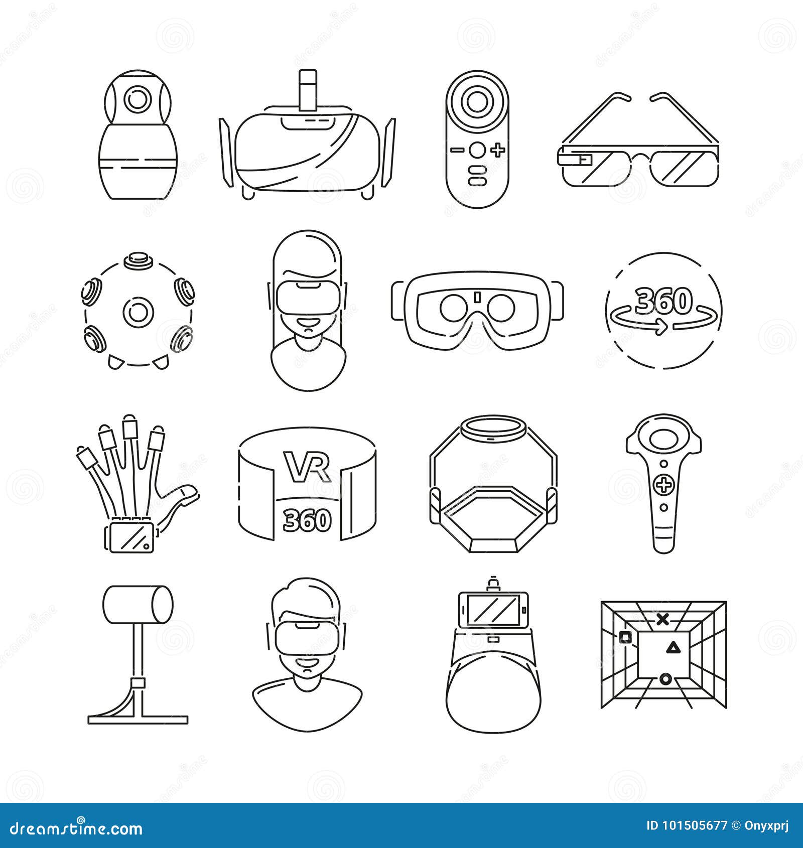 Linear Symbols Of Technology. Virtual Reality And Vr Glasses. 3d ...