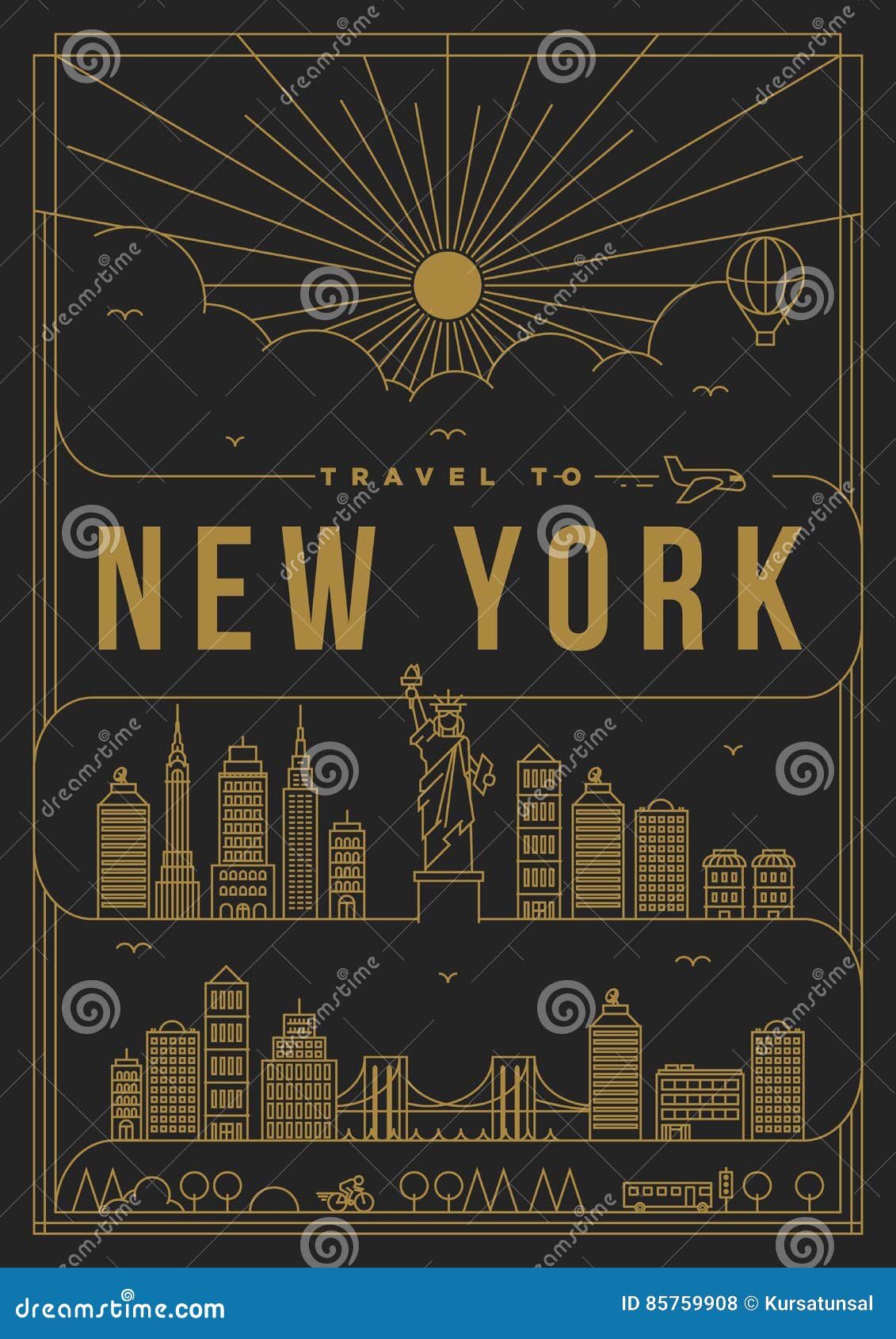 Linear Travel New York Poster Design Editorial Stock Photo ...