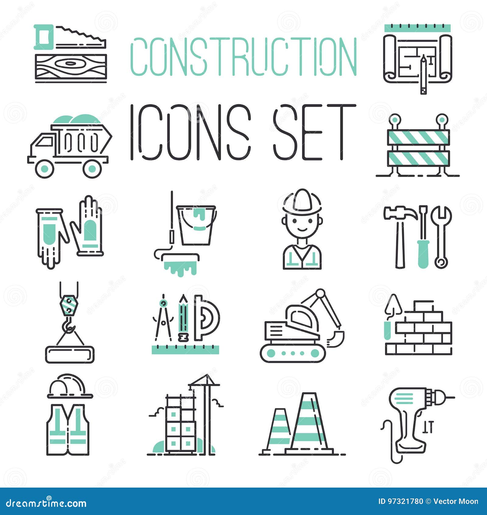 Linear Under Construction Icons Set Universal Web and Mobile Basic Ui ...