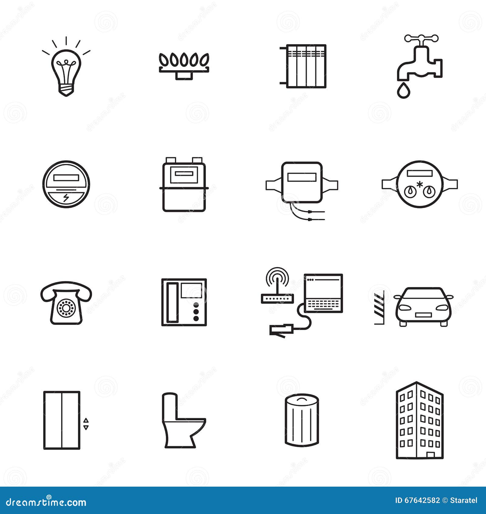 Set Of 4 Utilities Icons In Home. Symbols Of Power, Water, Gas, Heating ...