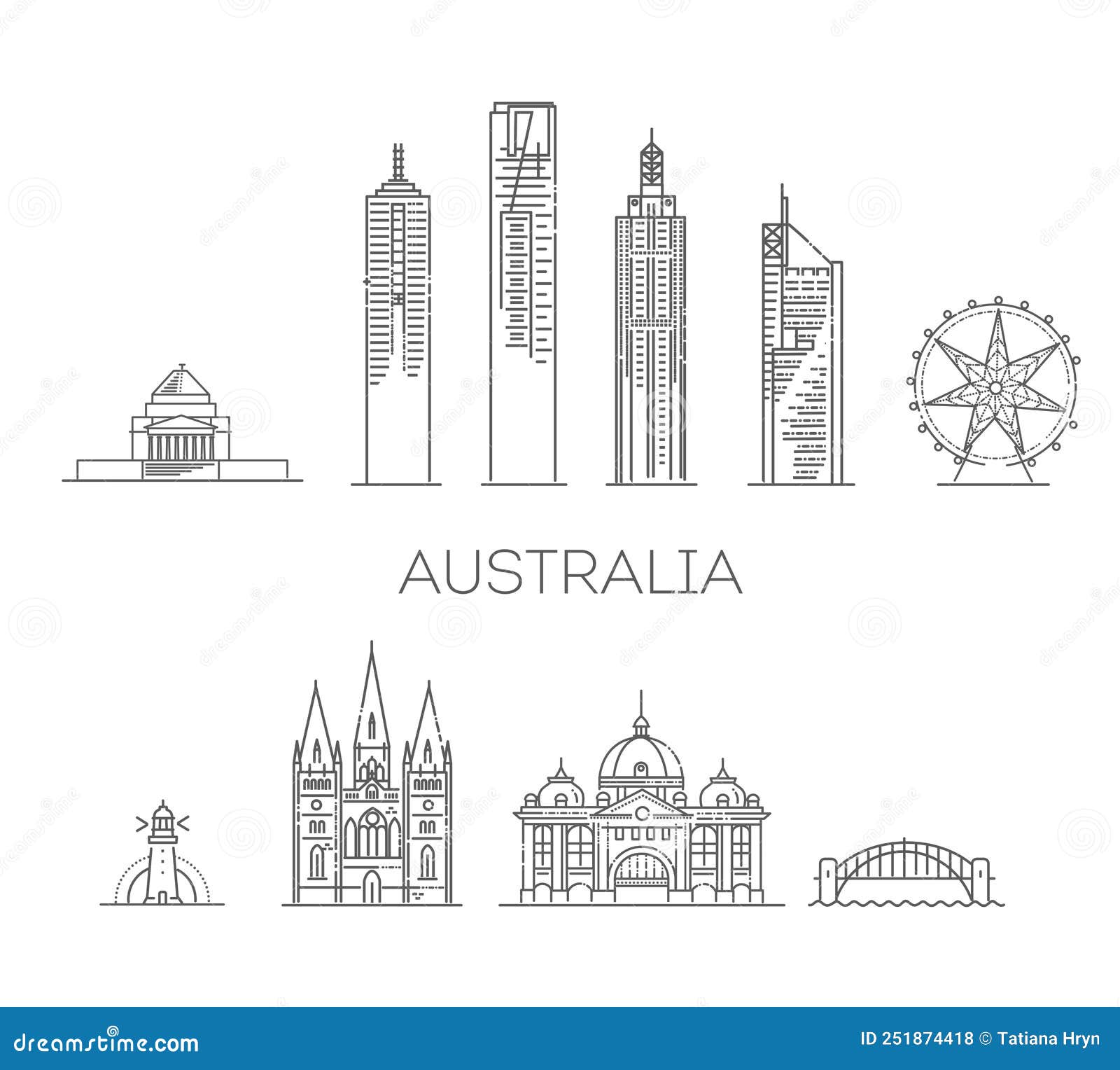 Australia Architecture Line Skyline Illustration. Linear Vector ...