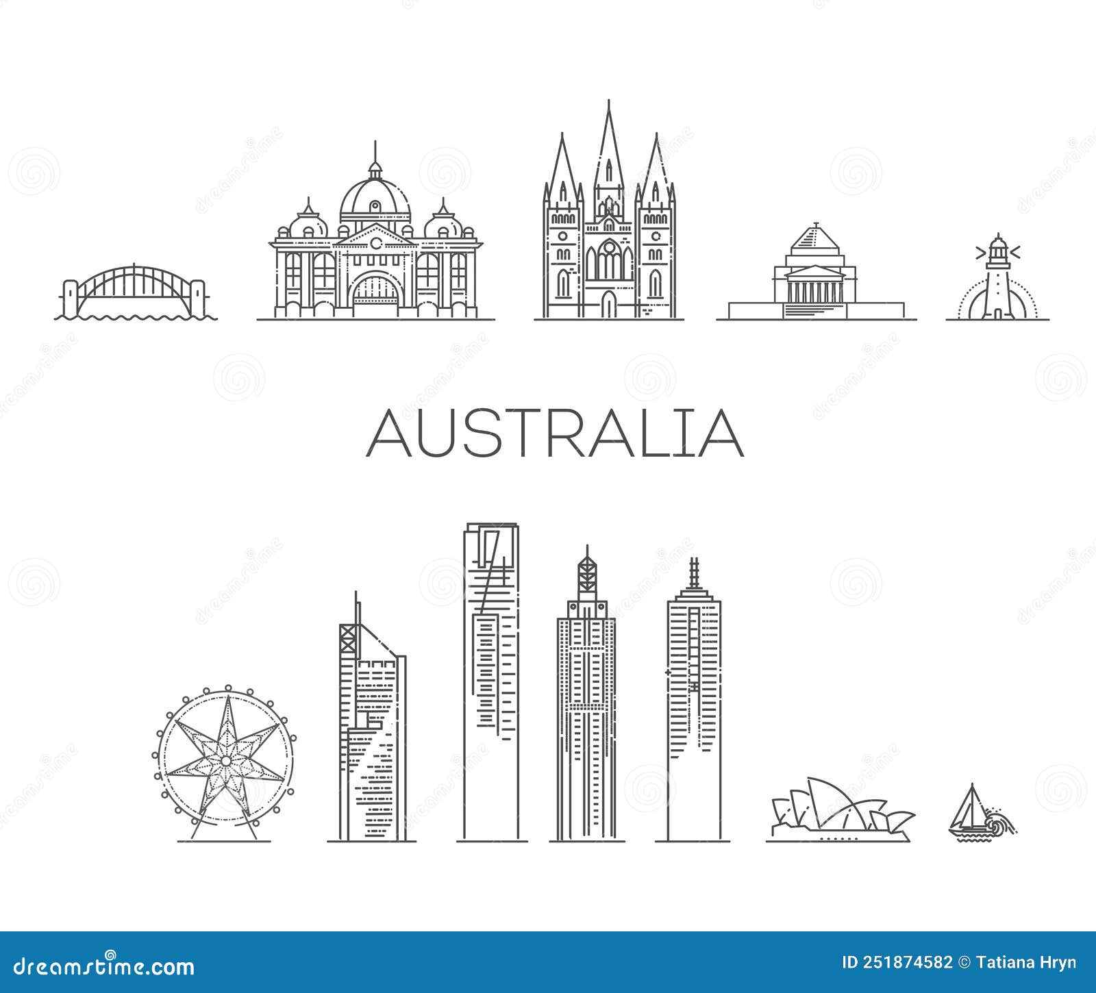 Australia Architecture Line Skyline Illustration Stock Vector ...