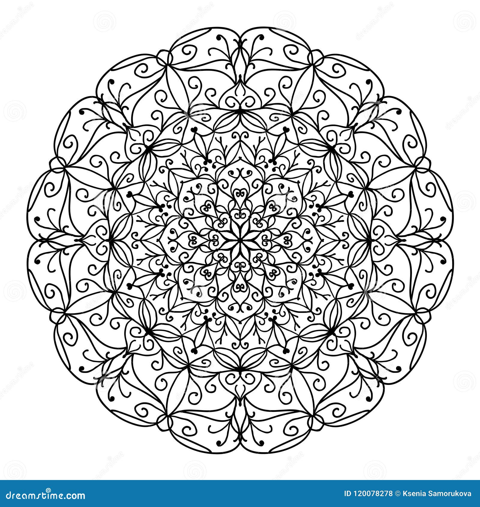 Linear Vector Mandala. Black on White Stock Vector - Illustration of ...