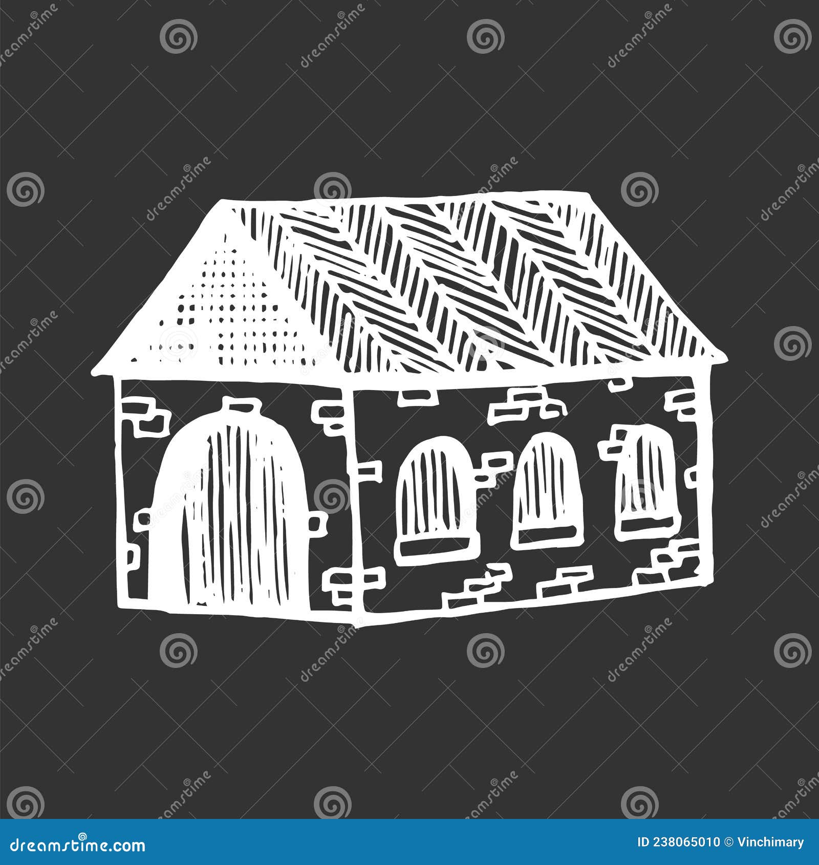 Linear Vector Illustration of a House with a Black Background Stock ...