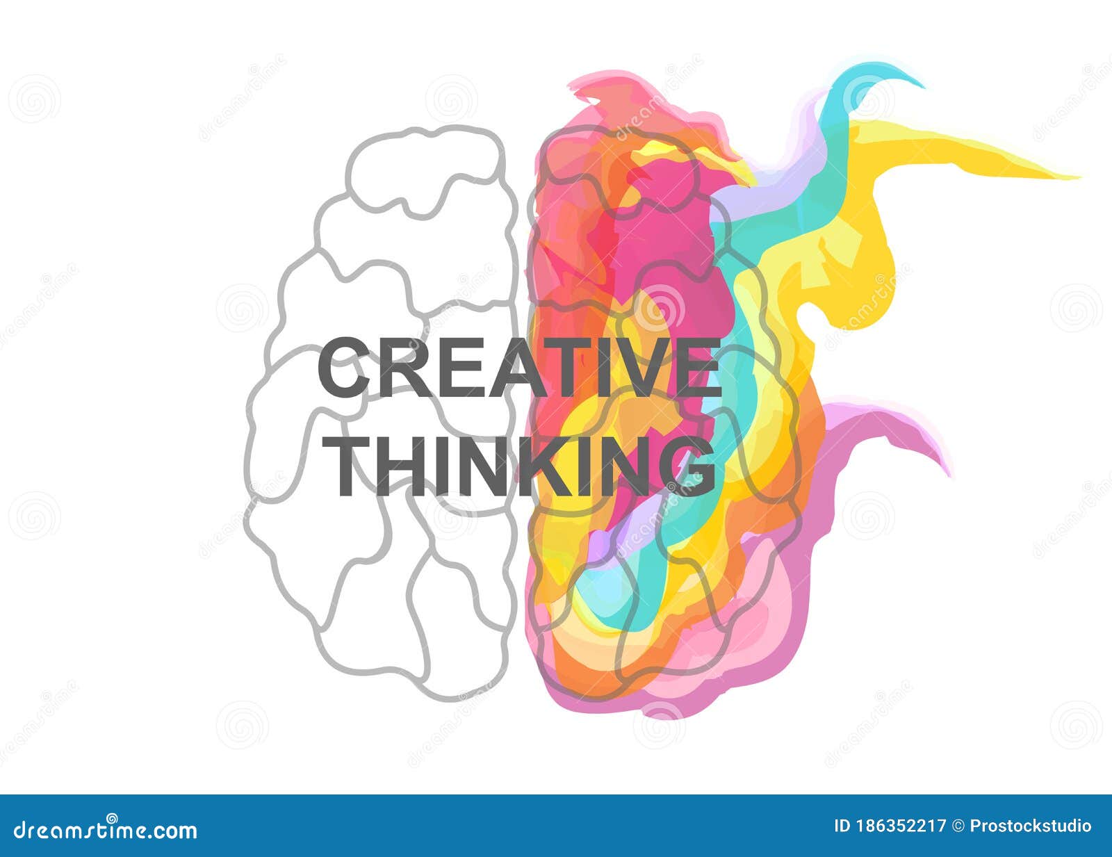 Linear Vector Illustration of Human Brain with Watercolor Splashes and ...