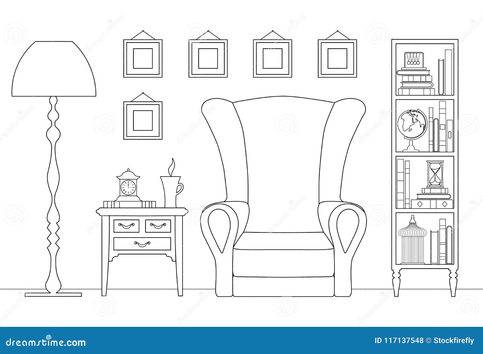 Linear Vector Interior. Plan of the Room. Side View. Stock Vector ...