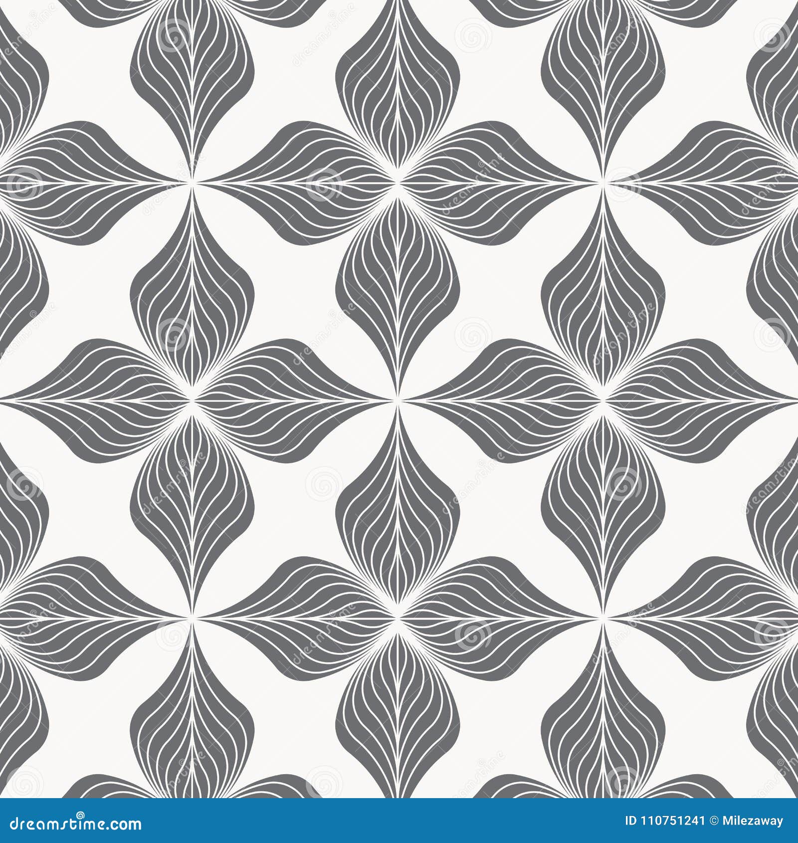 Linear Vector Pattern, Repeating Abstract Leaves, Gray Line of Leaf or ...