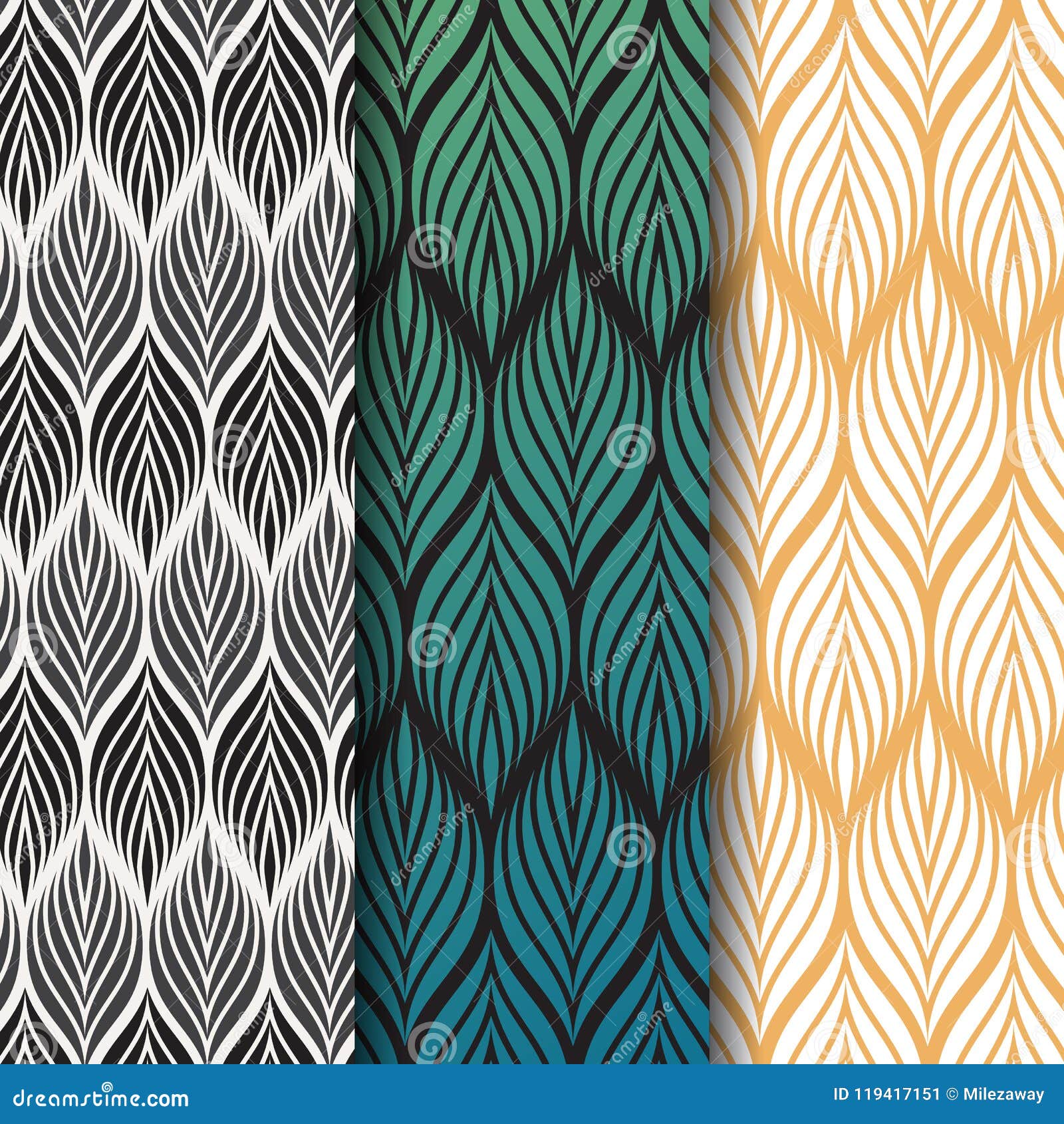 Linear Vector Pattern Repeating Abstract A Linear Leaf Each Circling