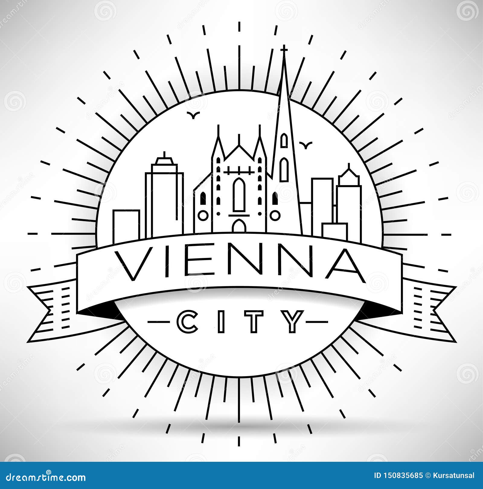 Linear Vienna City Silhouette with Typographic Design Stock Vector ...