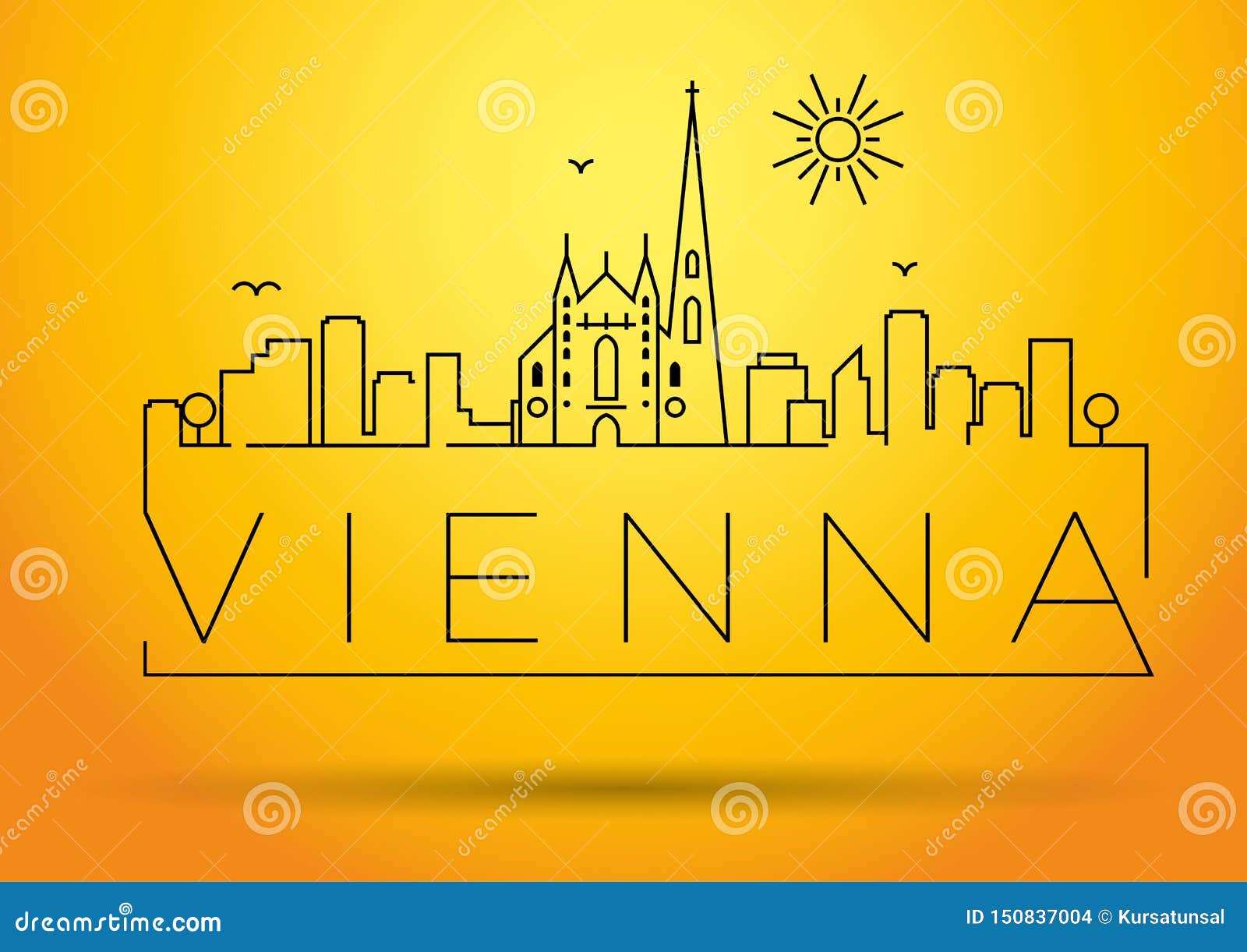 Linear Vienna City Silhouette with Typographic Design Stock Vector ...