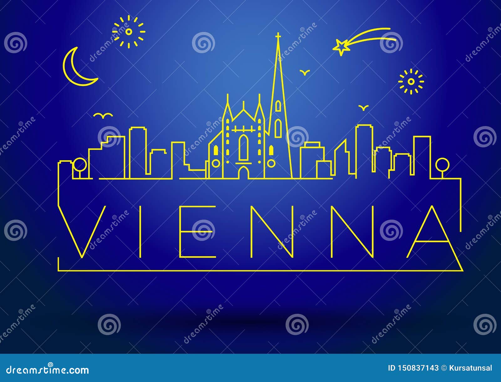 Linear Vienna City Silhouette with Typographic Design Stock ...