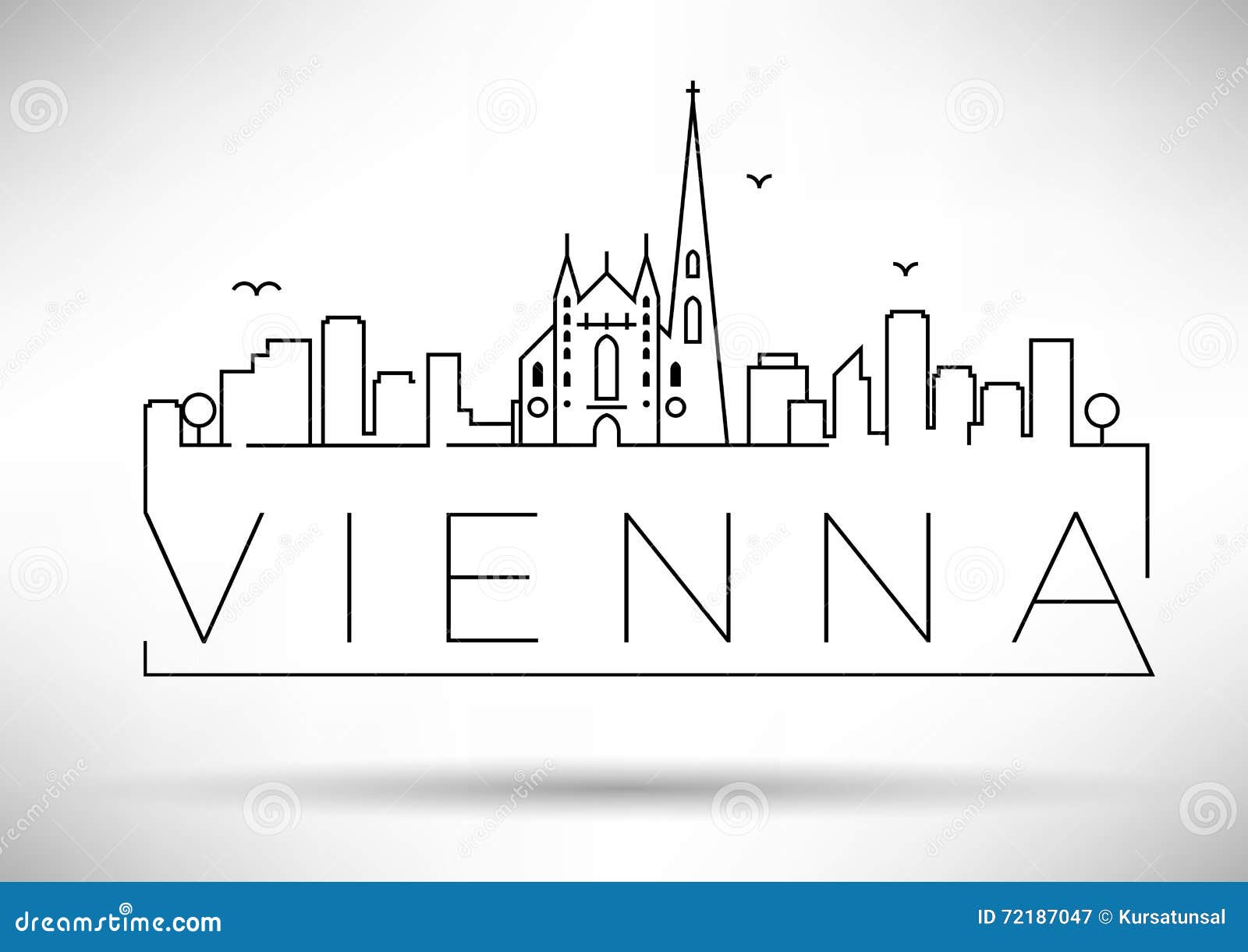 Linear Vienna City Silhouette With Typographic Design Cartoon Vector ...