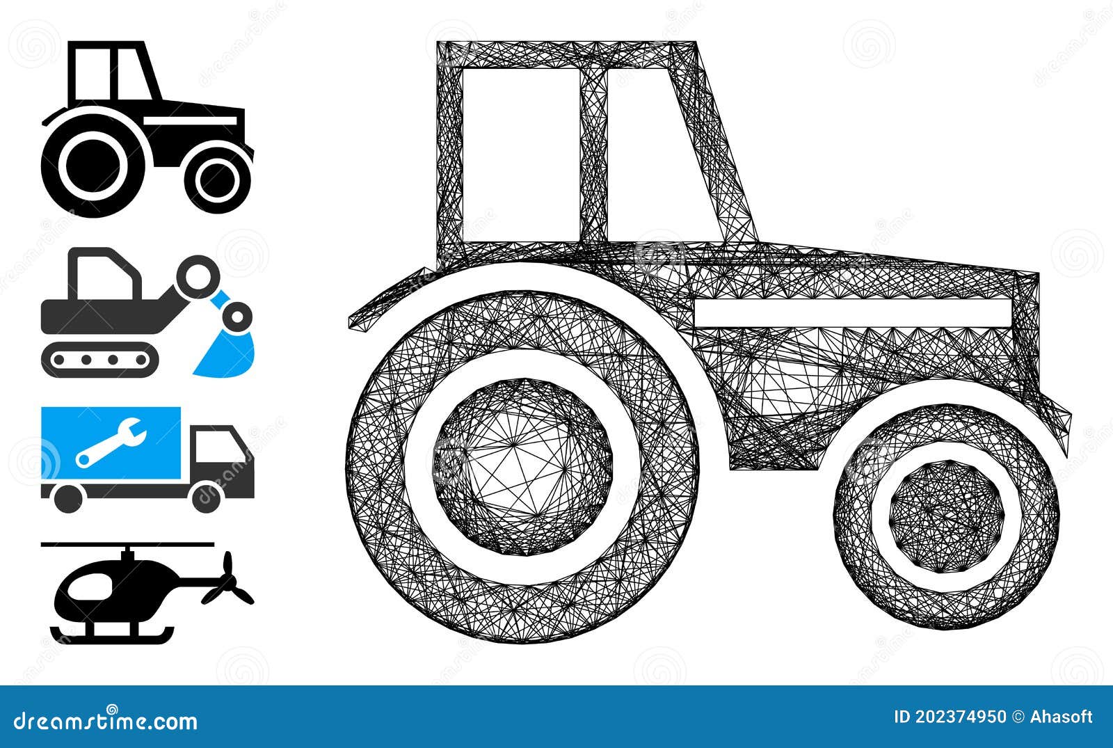 Linear Wheeled Tractor Vector Mesh Stock Illustration - Illustration of ...