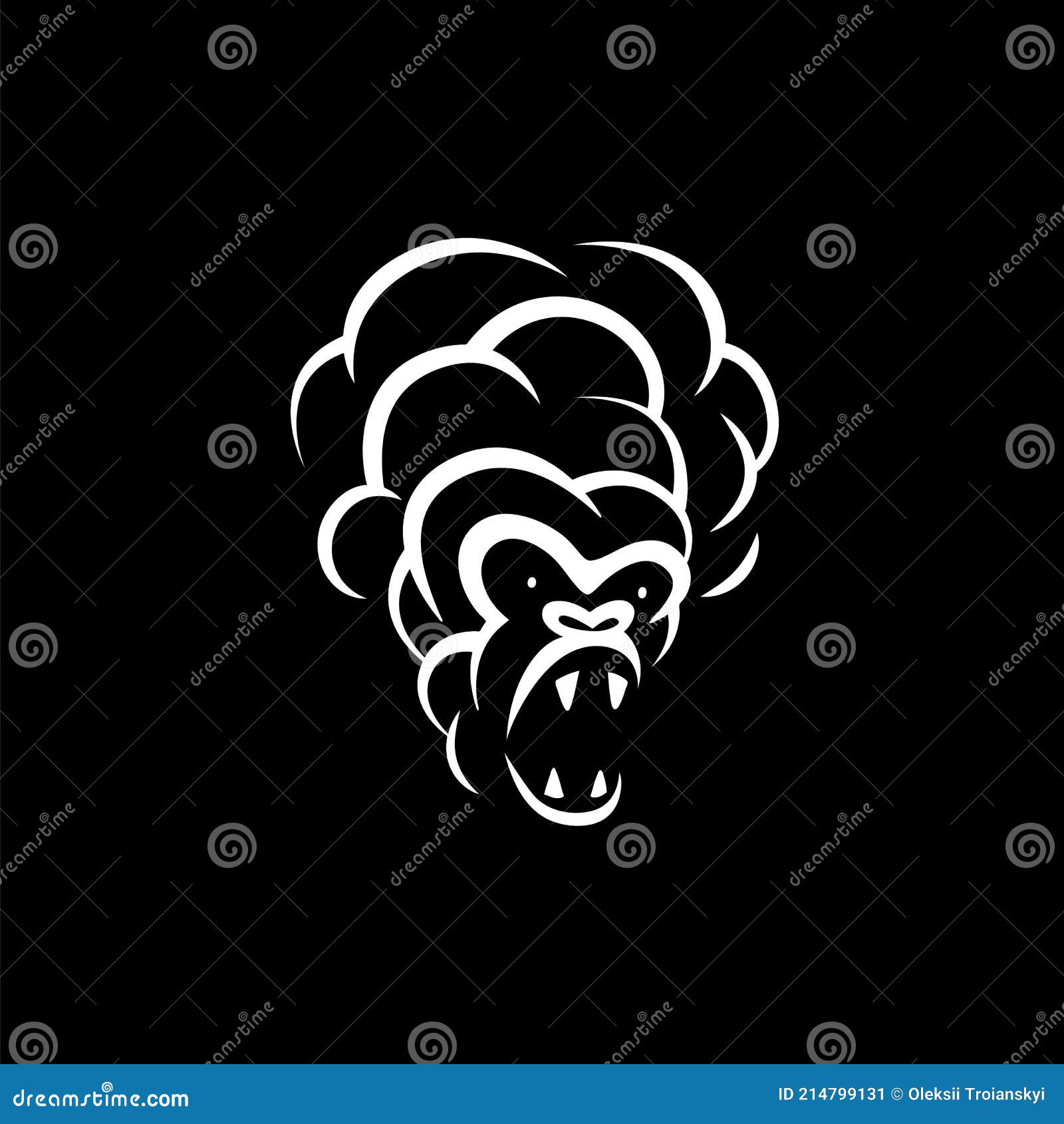 Linear White Smoke Monkey Face Icon on Black Background. Vector Smoke ...